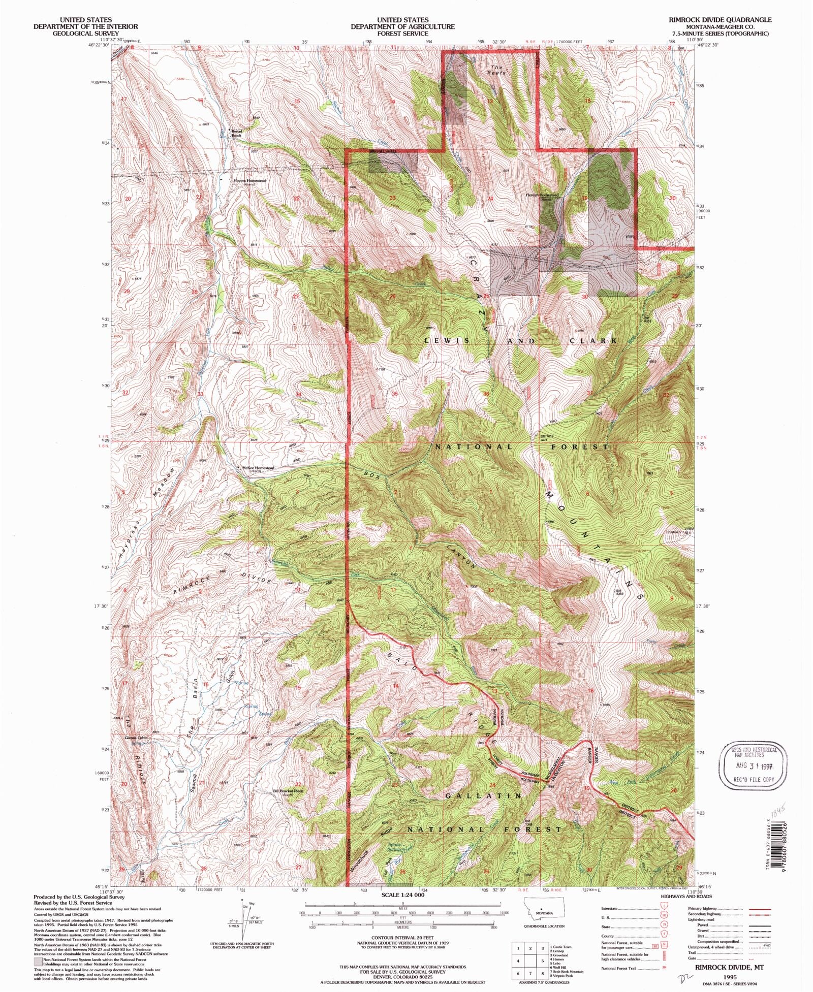 Classic USGS Rimrock Divide Montana 7.5'x7.5' Topo Map – MyTopo Map Store