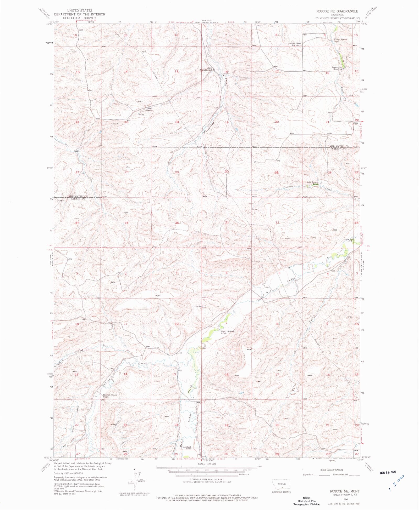 Classic USGS Roscoe NE Montana 7.5'x7.5' Topo Map – MyTopo Map Store