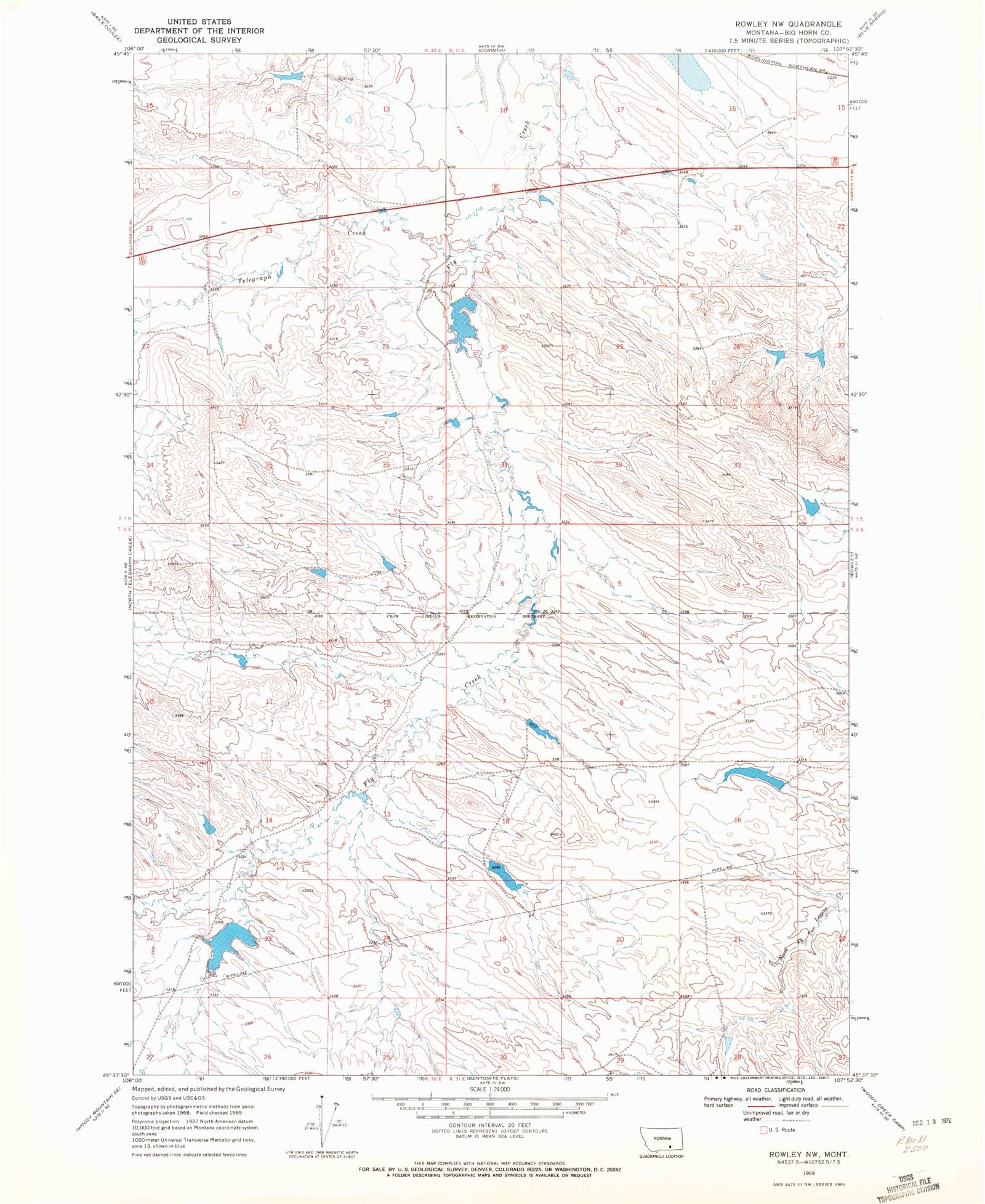 Classic USGS Rowley NW Montana 7.5'x7.5' Topo Map – MyTopo Map Store