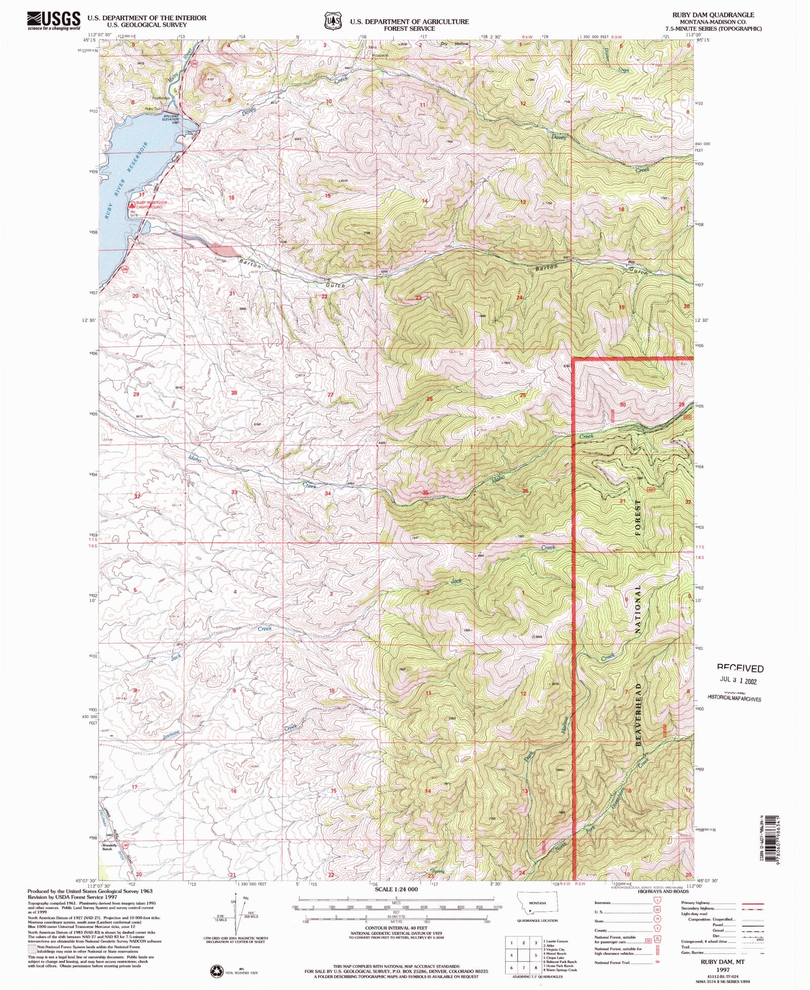 Classic USGS Ruby Dam Montana 7.5'x7.5' Topo Map – MyTopo Map Store