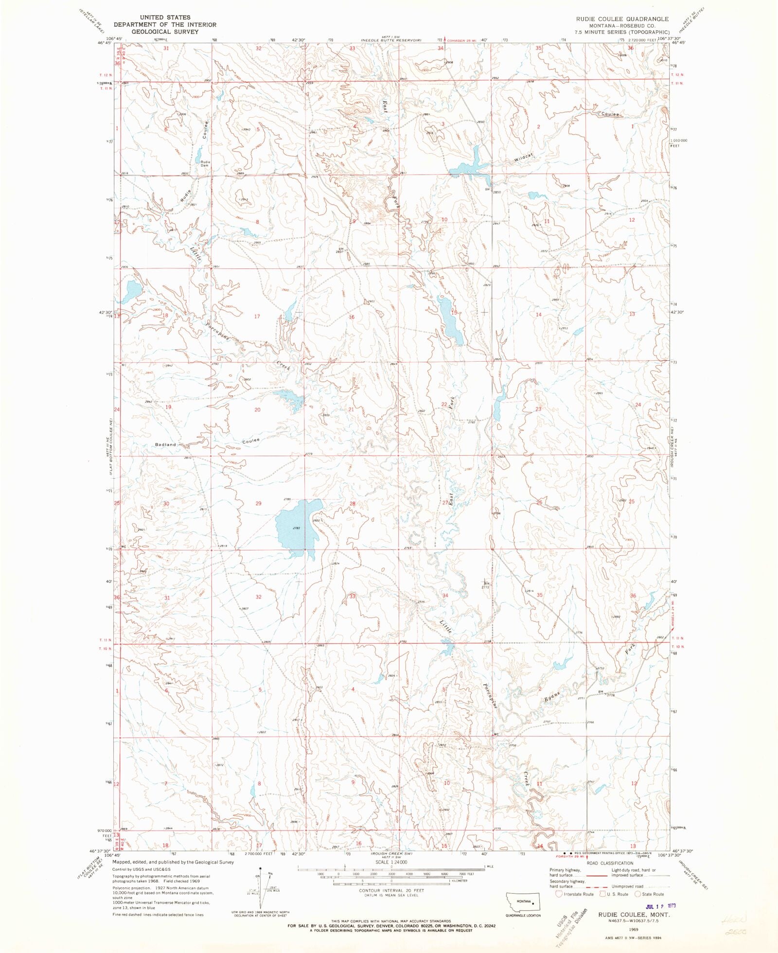 Classic USGS Rudie Coulee Montana 7.5'x7.5' Topo Map – MyTopo Map Store