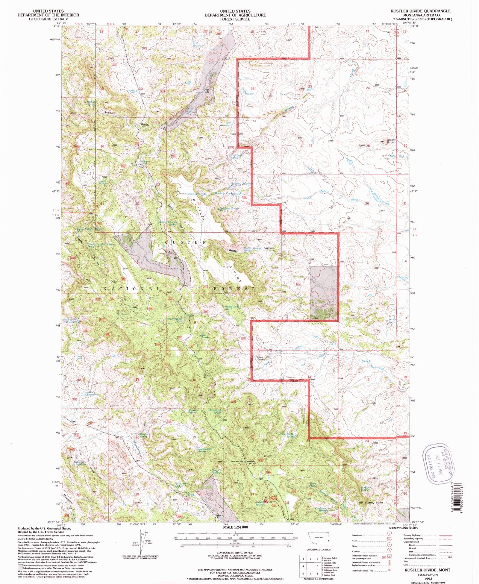 Classic USGS Rustler Divide Montana 7.5'x7.5' Topo Map – MyTopo Map Store