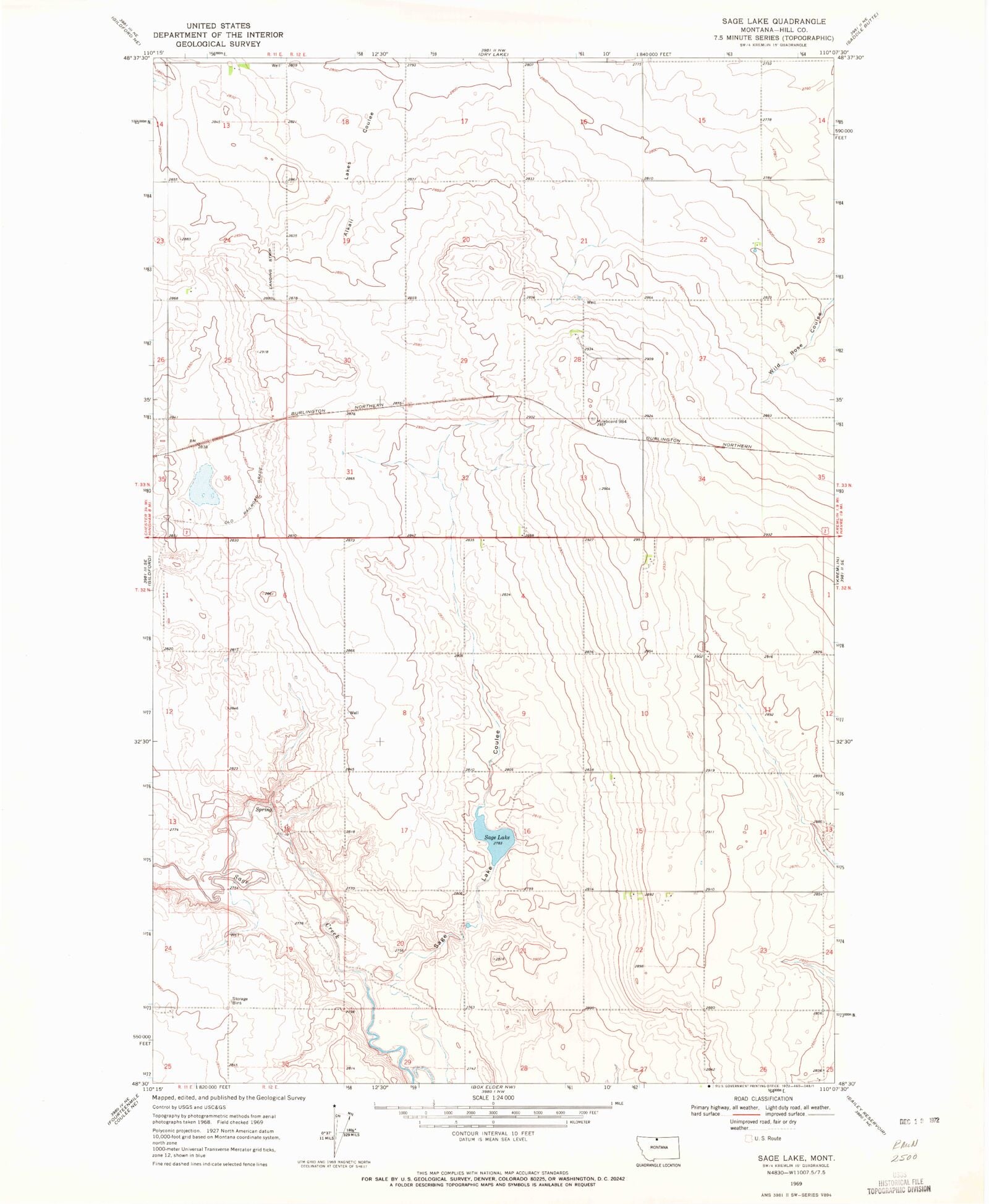 Classic USGS Sage Lake Montana 7.5'x7.5' Topo Map – MyTopo Map Store