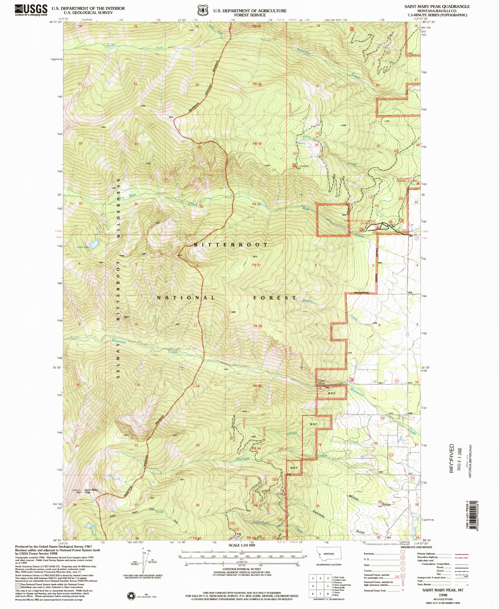 Classic USGS Saint Mary Peak Montana 7.5'x7.5' Topo Map – MyTopo Map Store