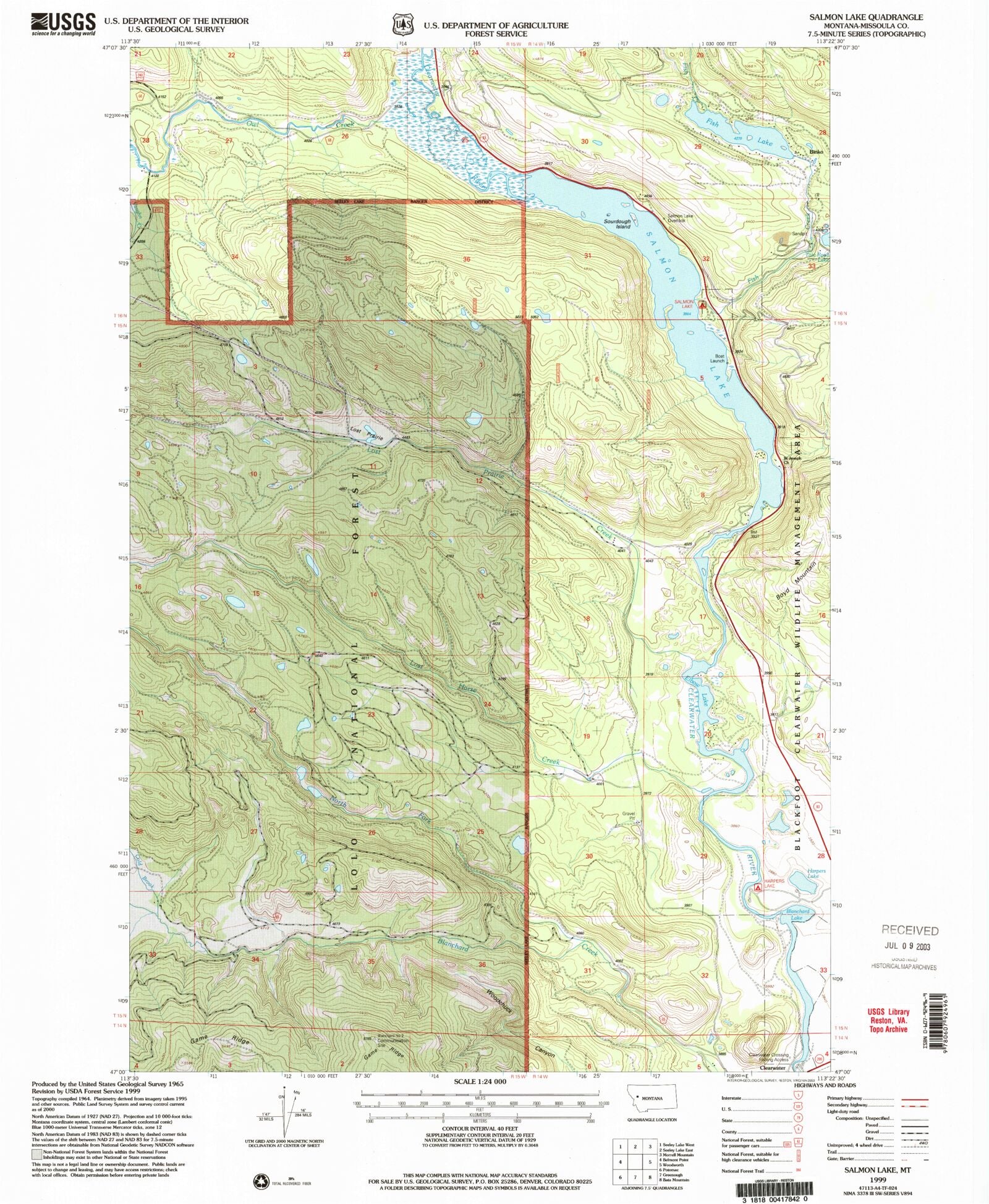 Classic USGS Salmon Lake Montana 7.5'x7.5' Topo Map – MyTopo Map Store