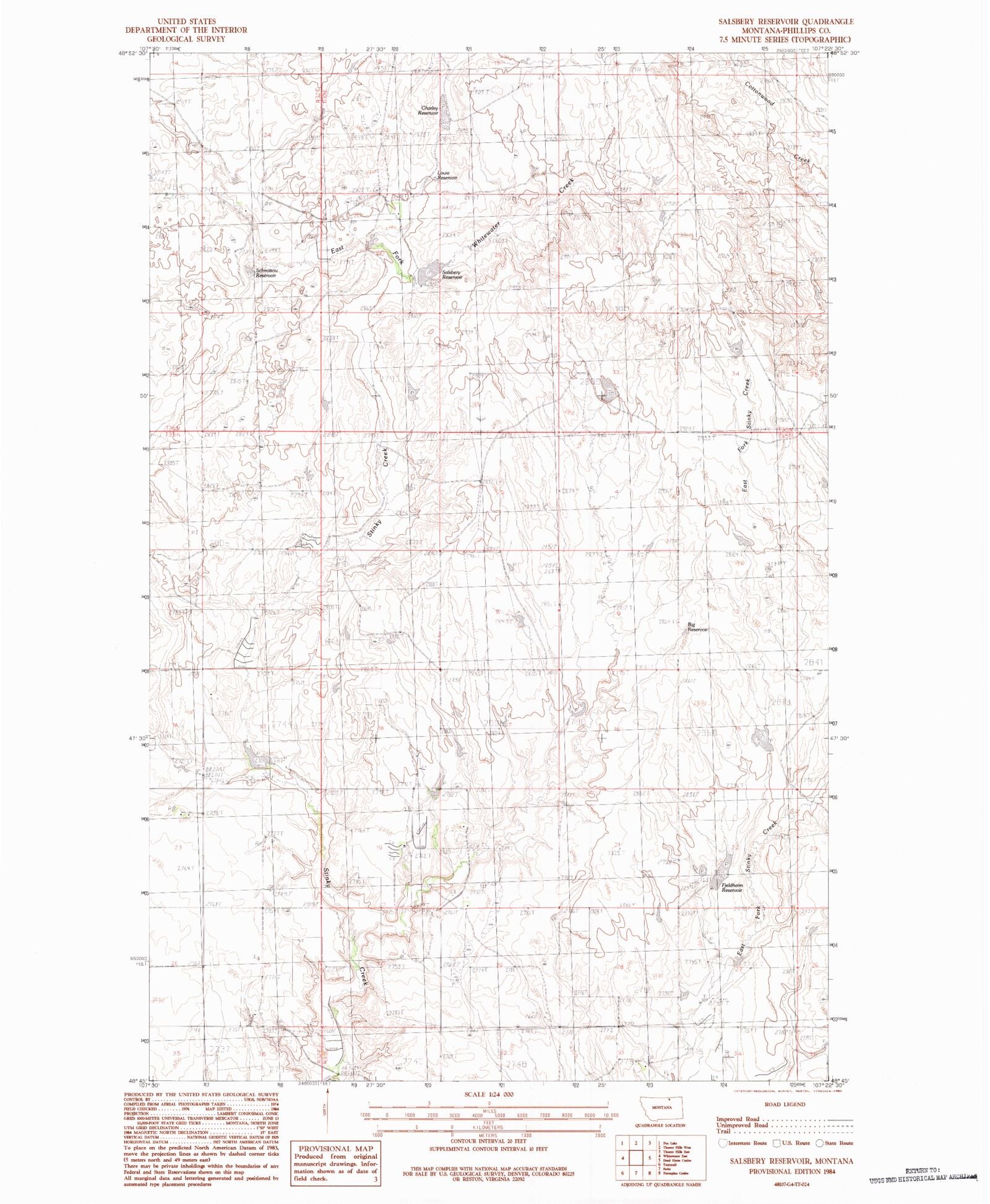 Classic USGS Salsbery Reservoir Montana 7.5'x7.5' Topo Map – MyTopo Map ...