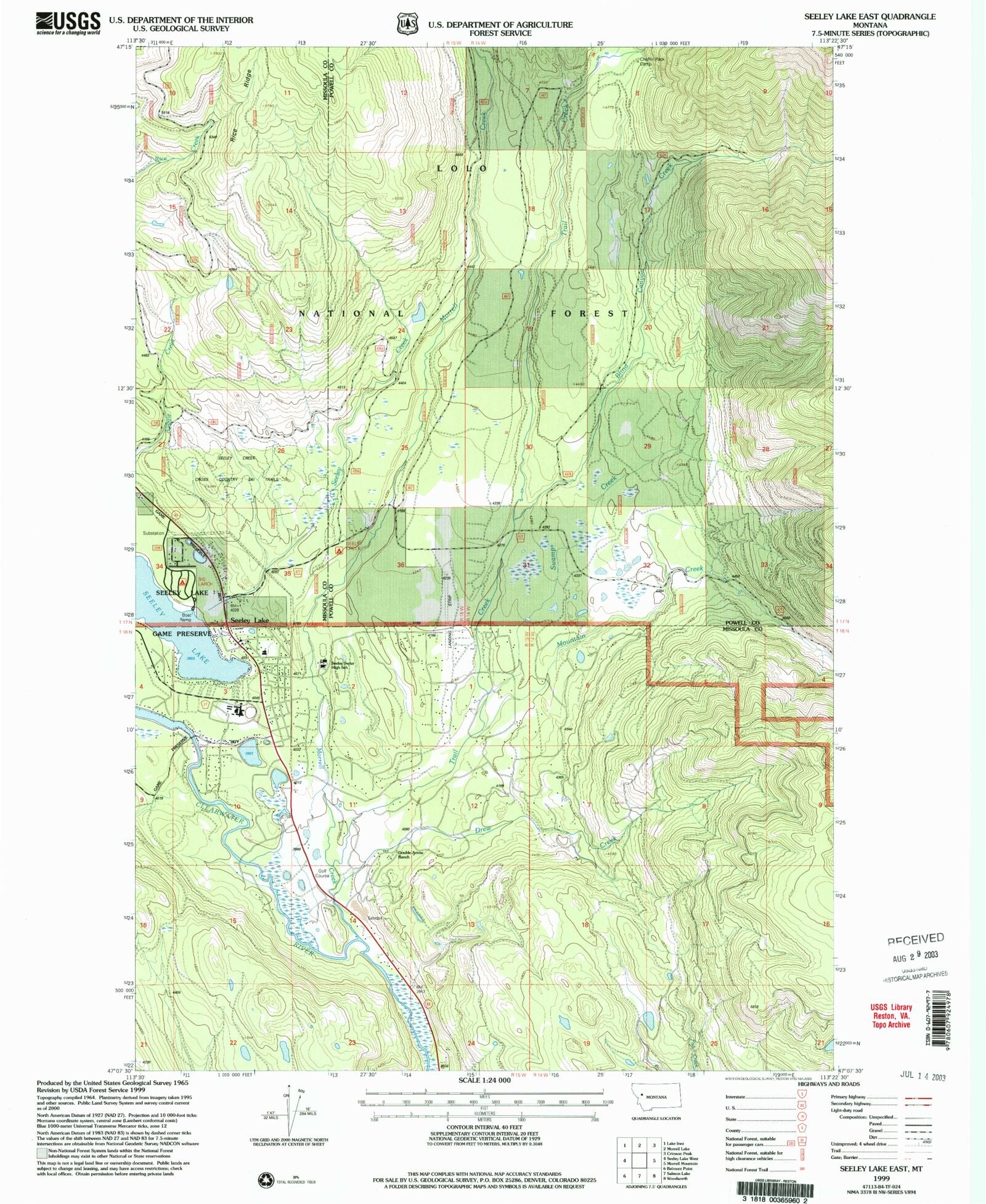 Classic USGS Seeley Lake East Montana 7.5'x7.5' Topo Map – MyTopo Map Store