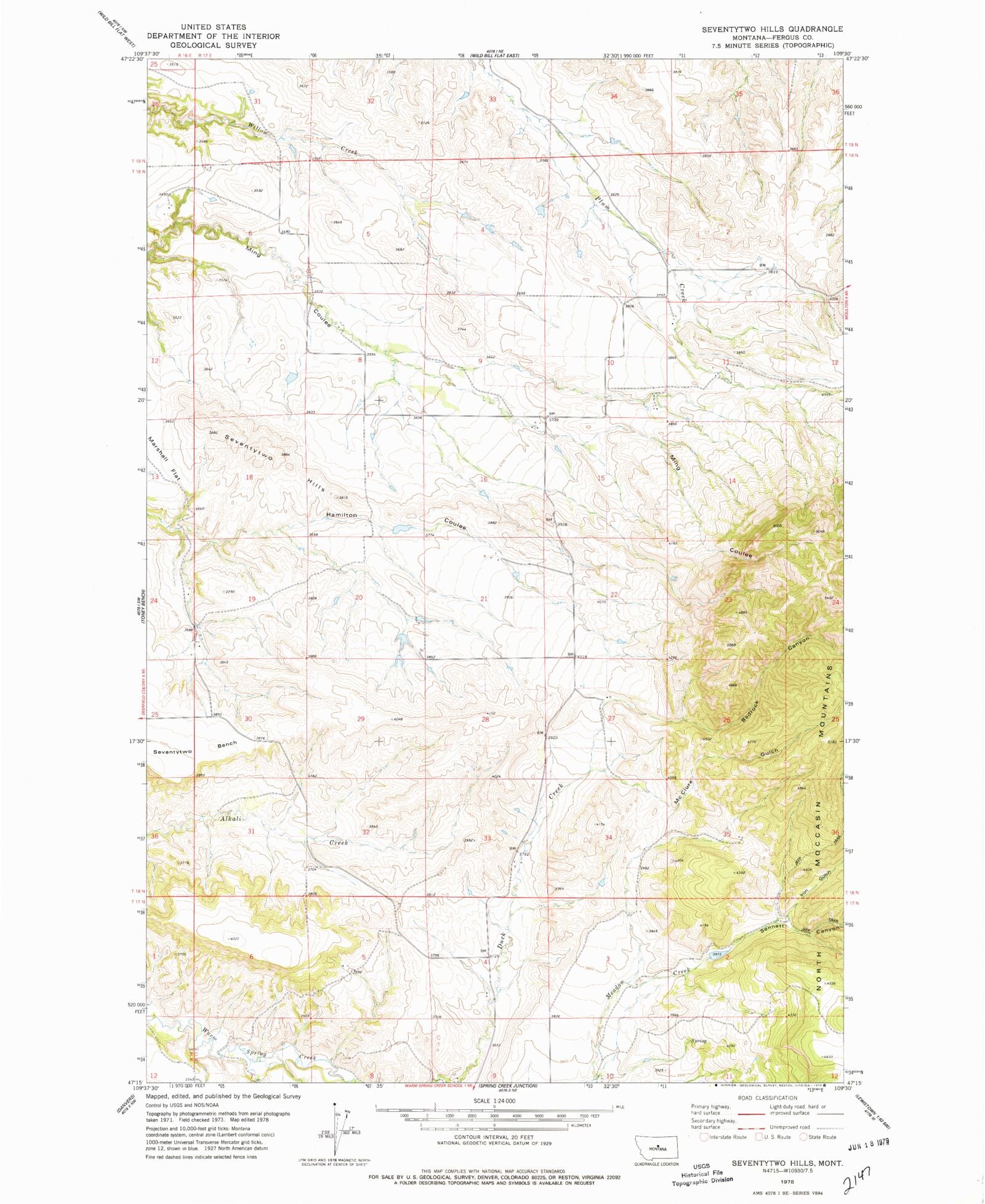 Classic USGS Seventytwo Hills Montana 7.5'x7.5' Topo Map – MyTopo Map Store