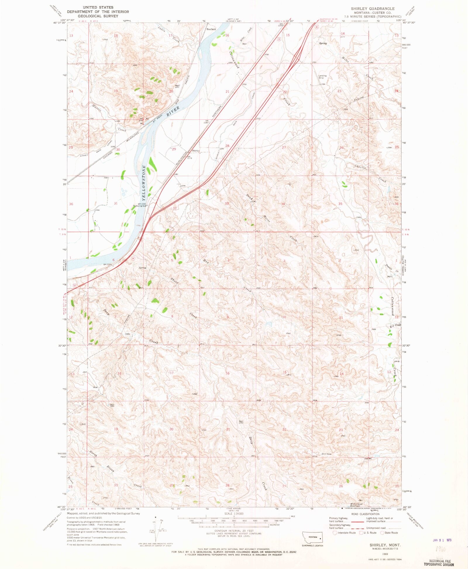 Classic USGS Shirley Montana 7.5'x7.5' Topo Map – MyTopo Map Store