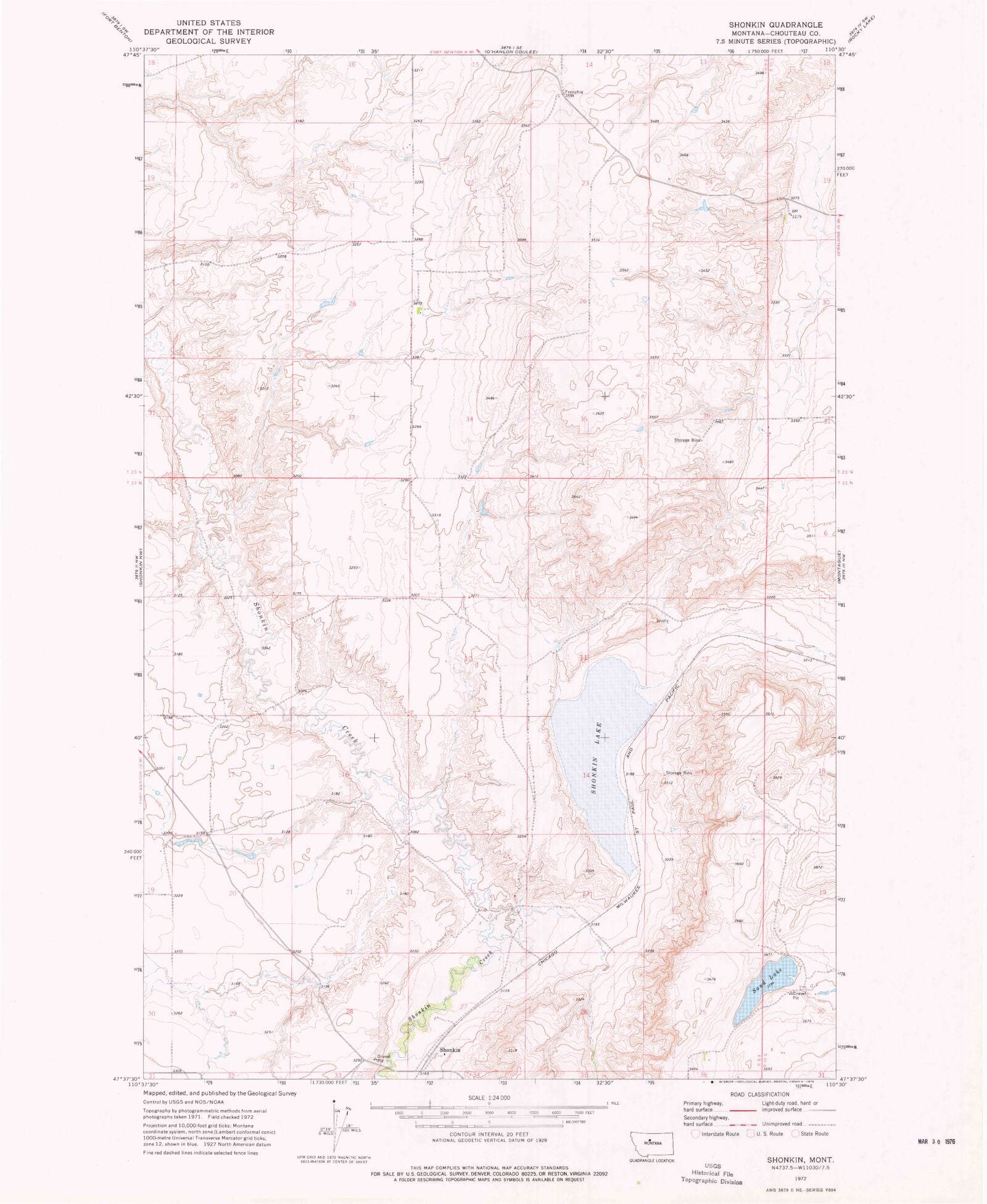 Classic USGS Shonkin Montana 7.5'x7.5' Topo Map – MyTopo Map Store