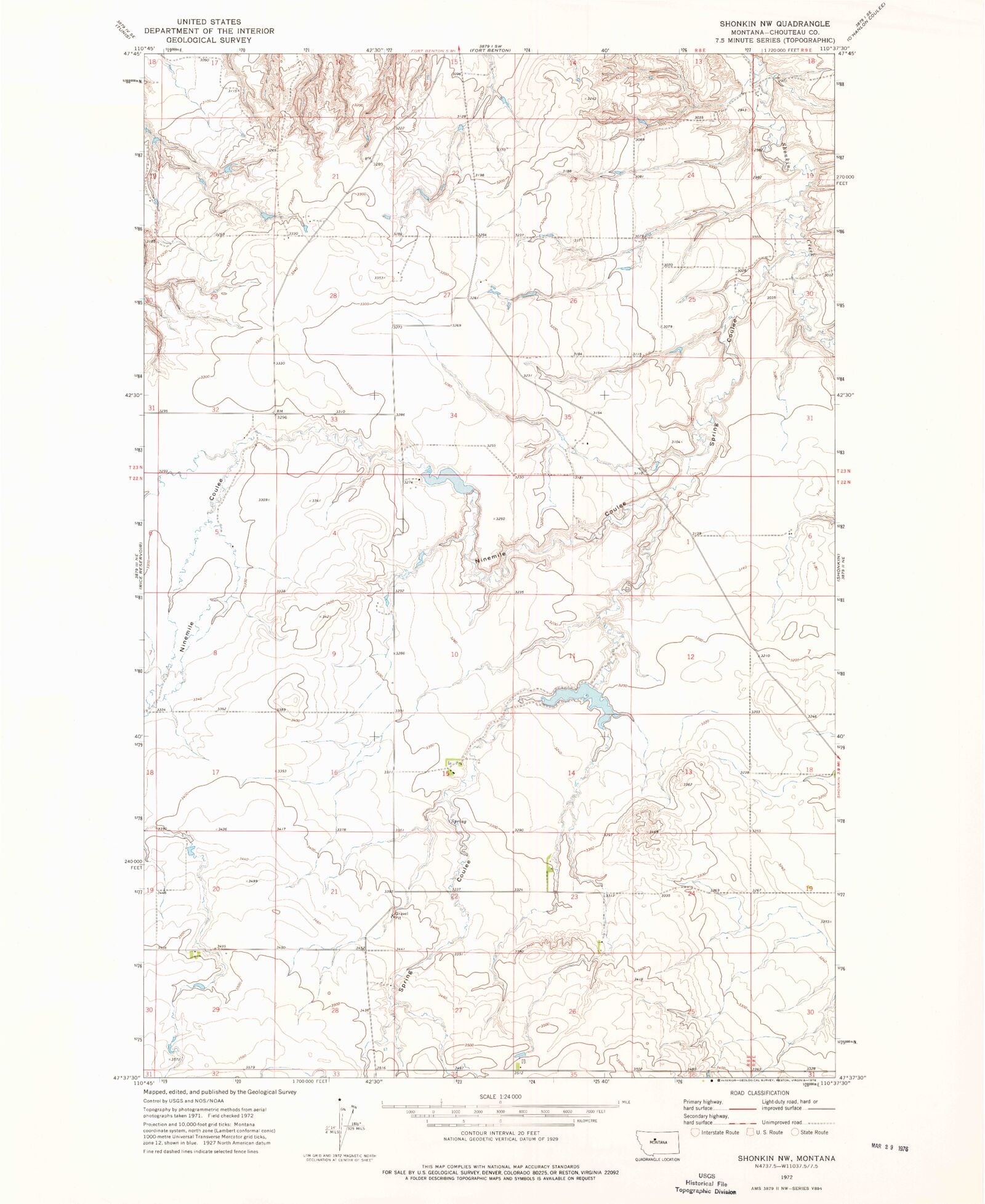 Classic USGS Shonkin NW Montana 7.5'x7.5' Topo Map – MyTopo Map Store