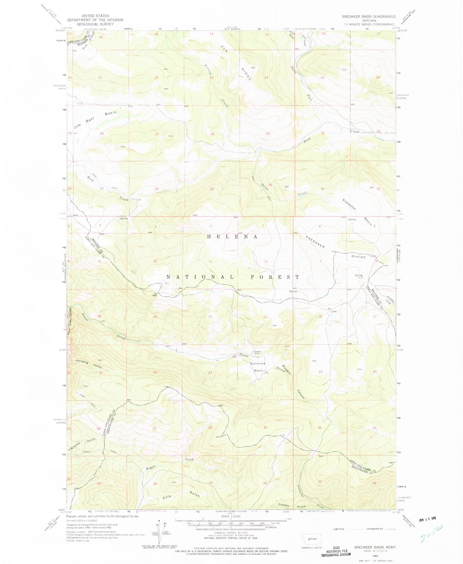 Classic USGS Snedaker Basin Montana 7.5'x7.5' Topo Map – MyTopo Map Store