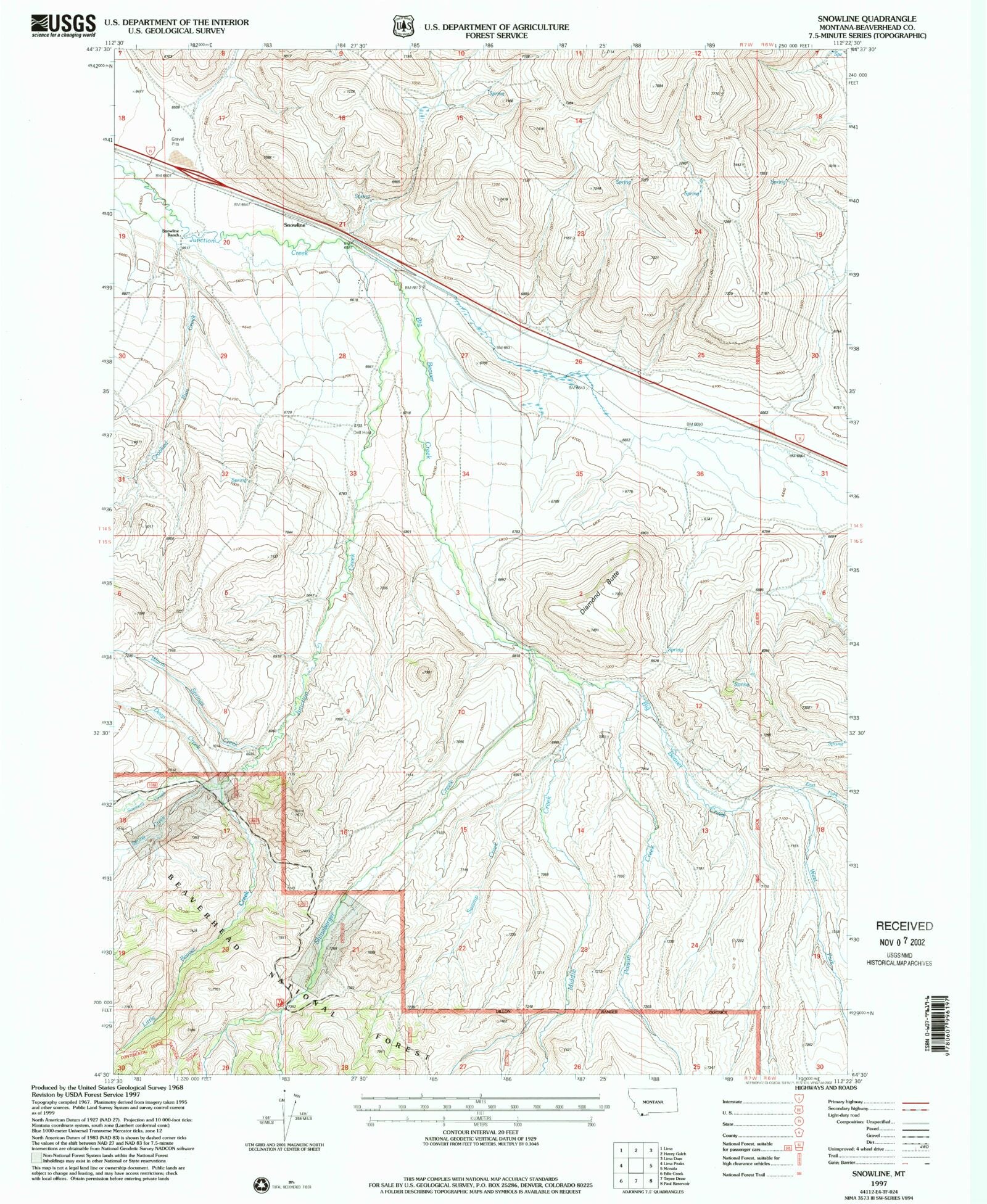 Classic USGS Snowline Montana 7.5'x7.5' Topo Map – MyTopo Map Store