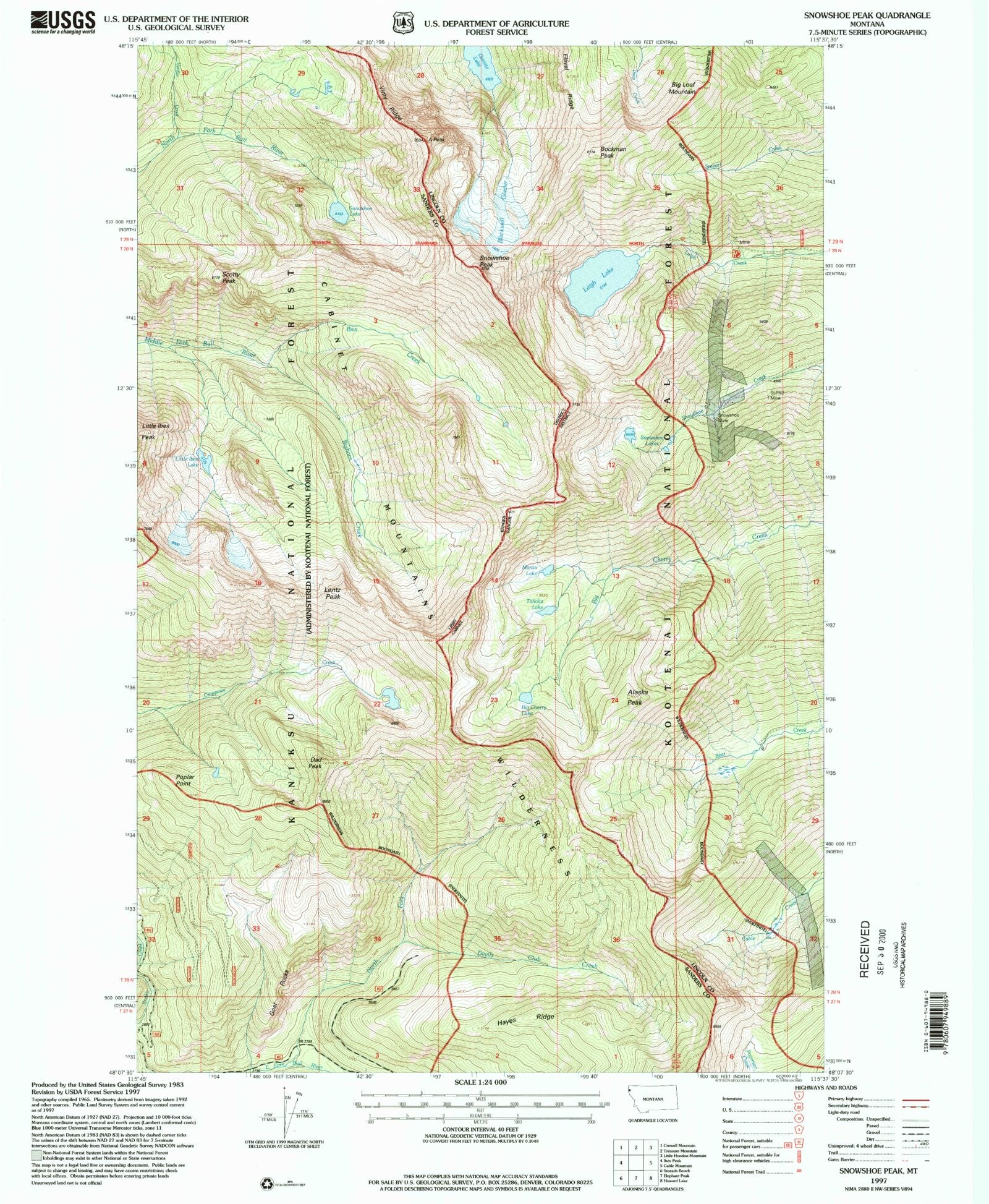Classic USGS Snowshoe Peak Montana 7.5'x7.5' Topo Map – MyTopo Map Store