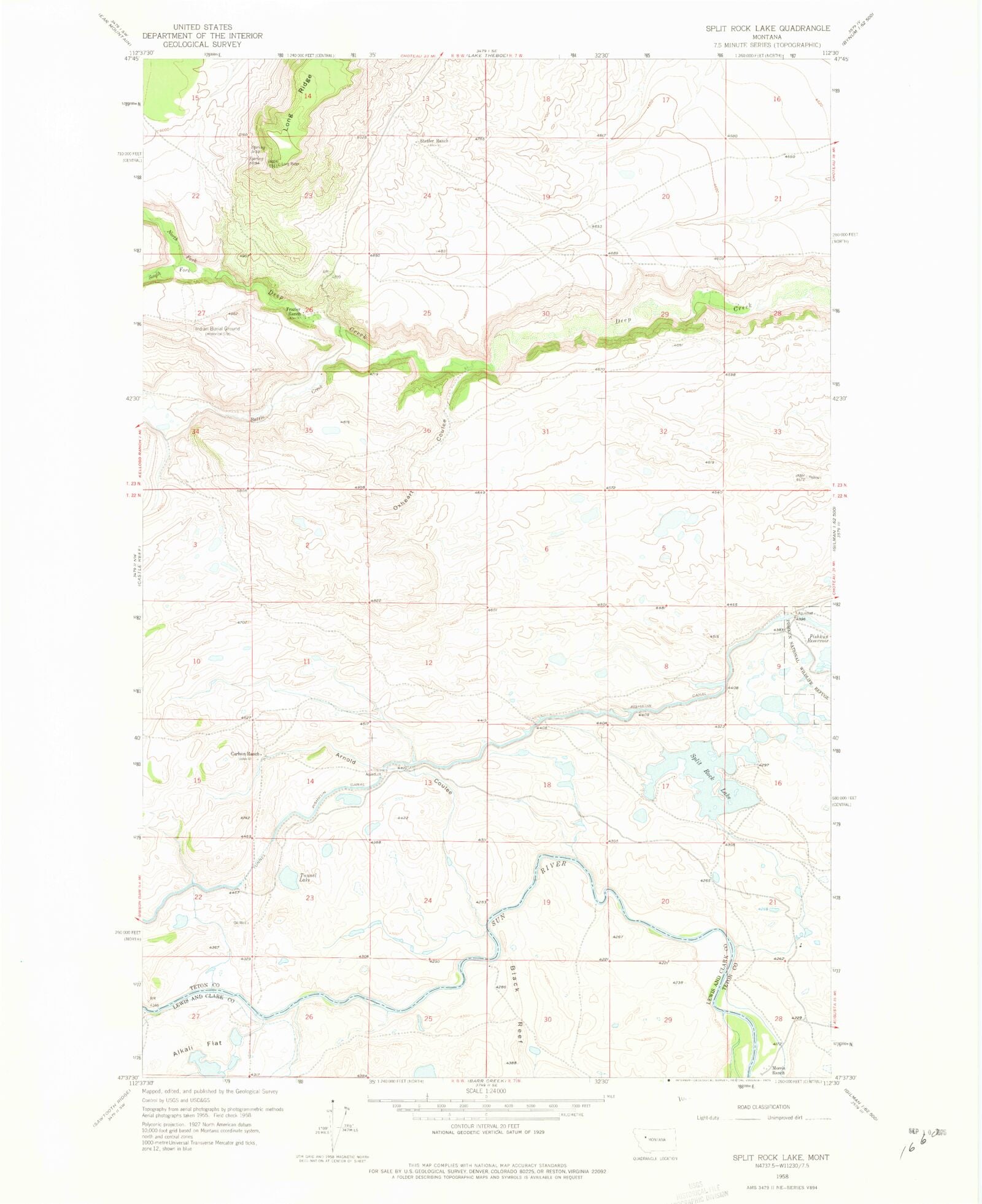 Classic USGS Split Rock Lake Montana 7.5'x7.5' Topo Map – MyTopo Map Store
