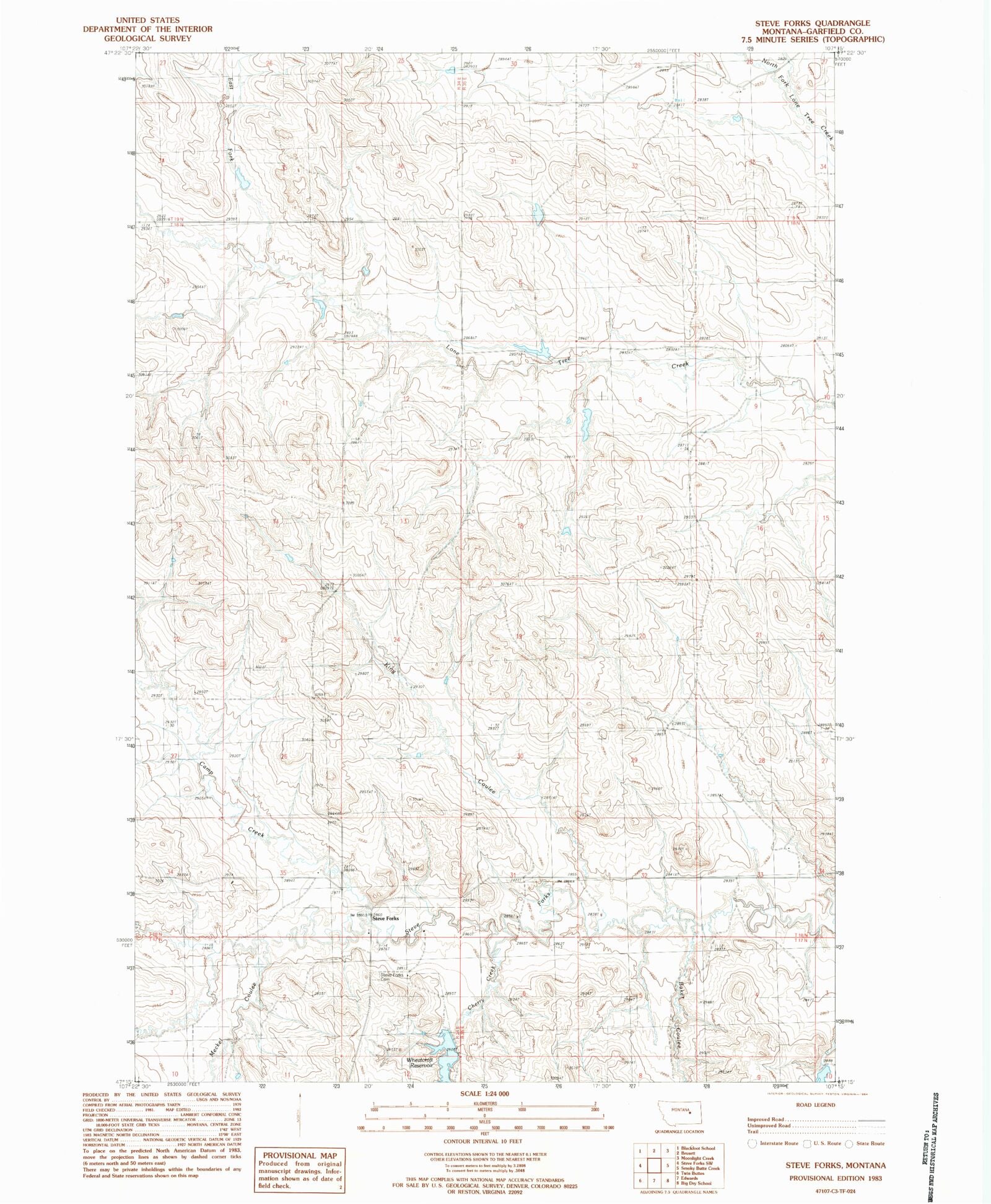 Classic USGS Steve Forks Montana 7.5'x7.5' Topo Map – MyTopo Map Store