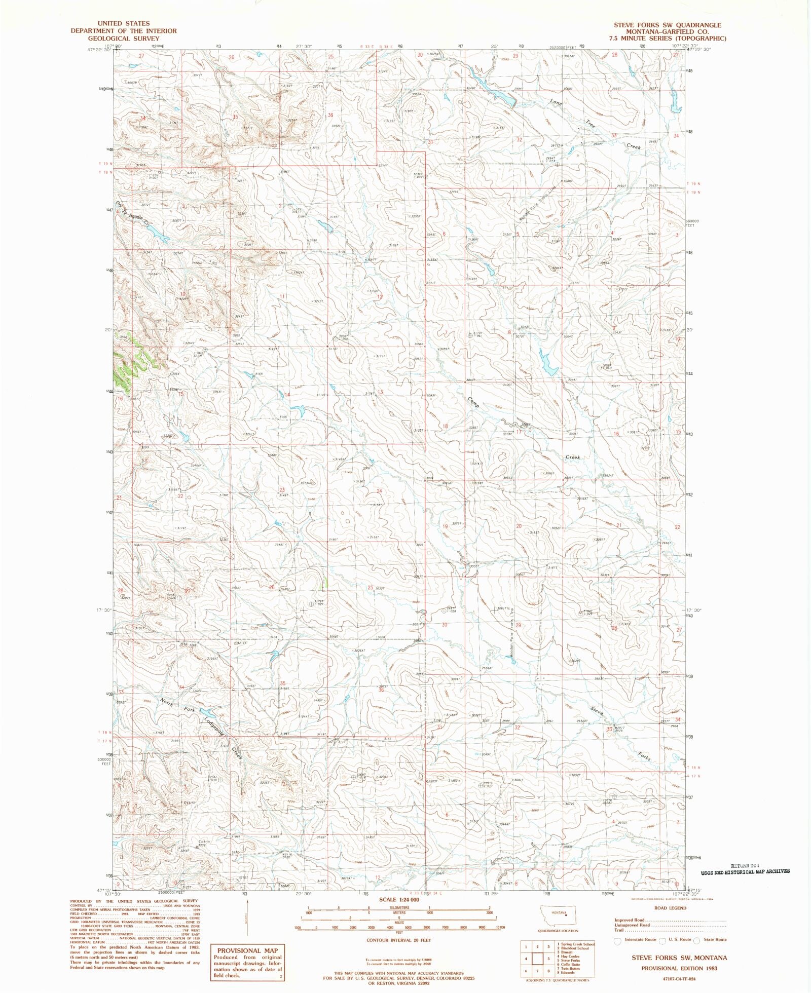 Classic USGS Steve Forks SW Montana 7.5'x7.5' Topo Map – MyTopo Map Store
