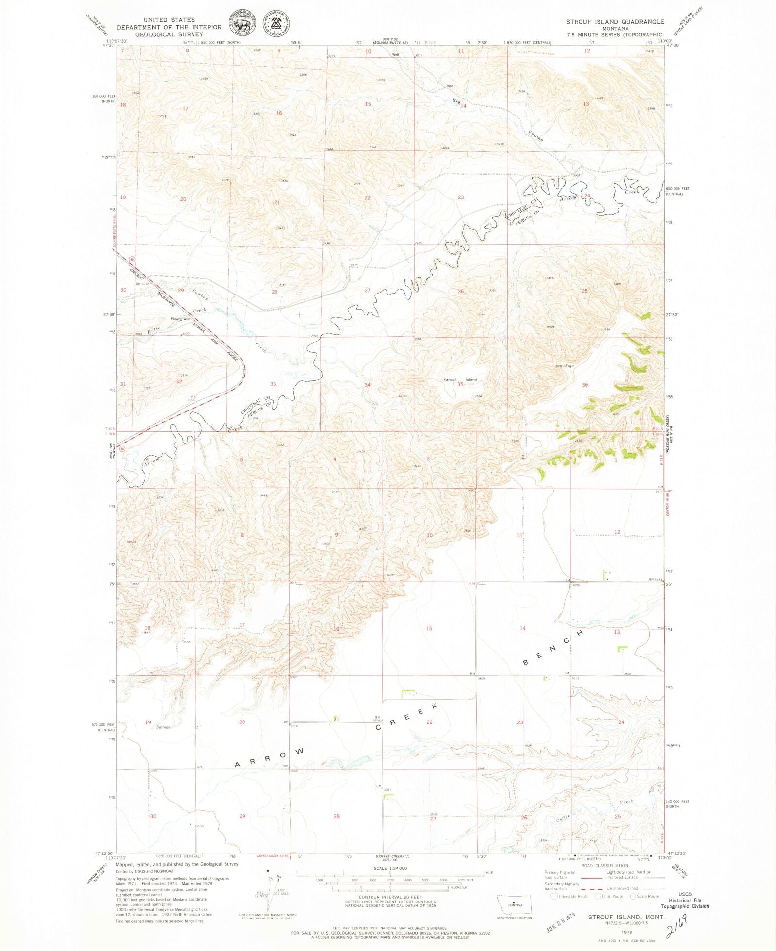 Classic USGS Strouf Island Montana 7.5'x7.5' Topo Map – MyTopo Map Store