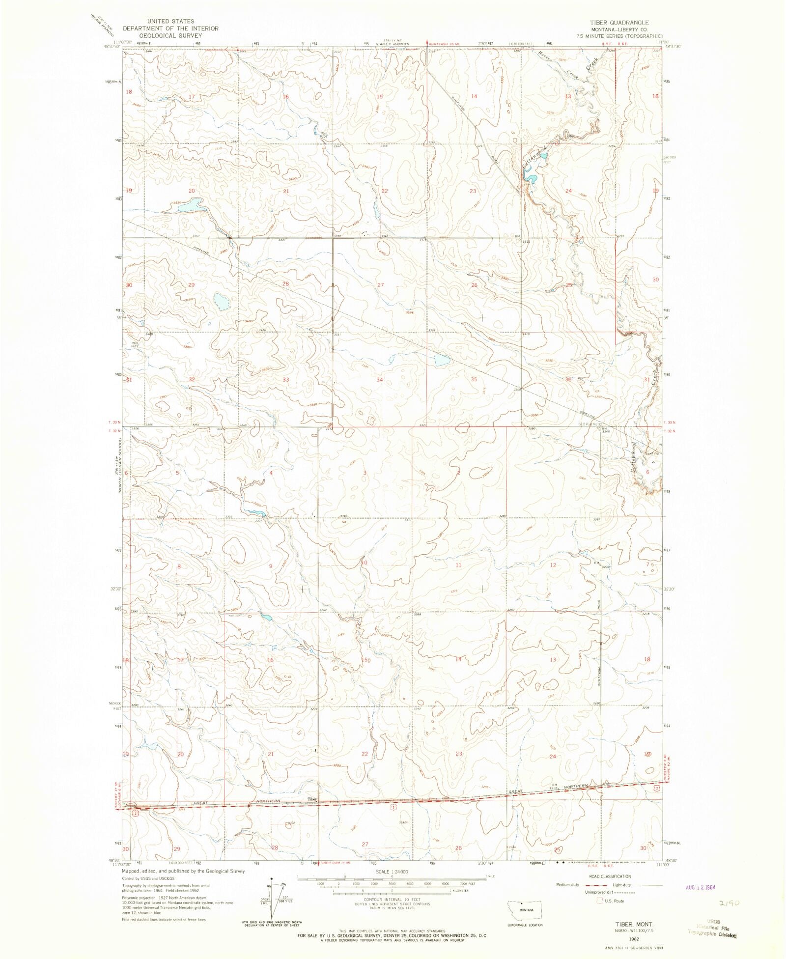 Classic USGS Tiber Montana 7.5'x7.5' Topo Map – MyTopo Map Store