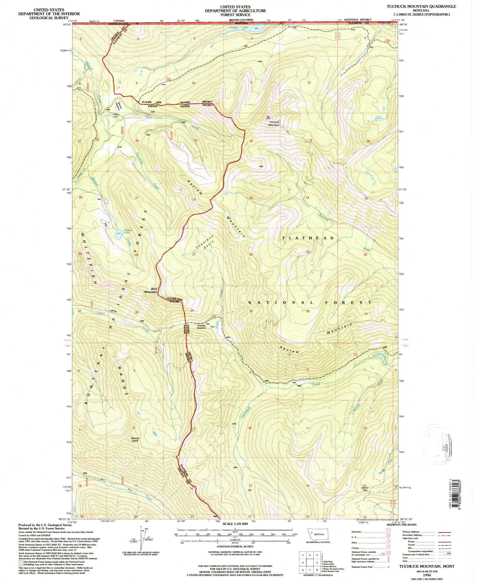 Classic USGS Tuchuck Mountain Montana 7.5'x7.5' Topo Map – MyTopo Map Store