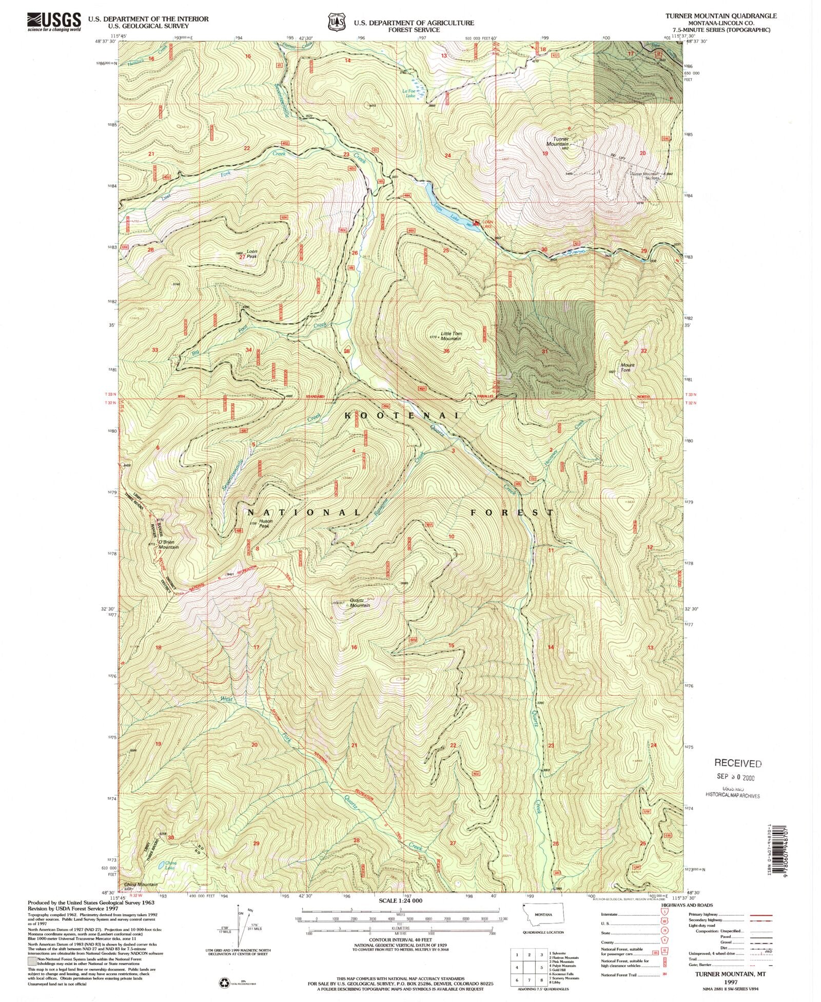 Classic USGS Turner Mountain Montana 7.5'x7.5' Topo Map – MyTopo Map Store
