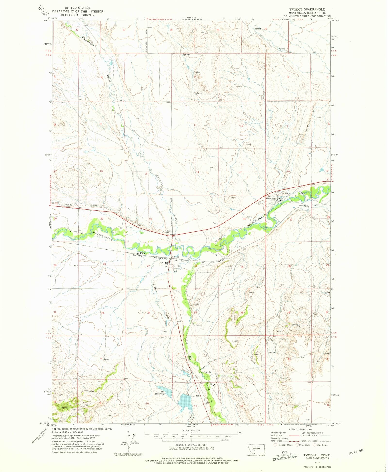 Classic USGS Twodot Montana 7.5'x7.5' Topo Map – MyTopo Map Store