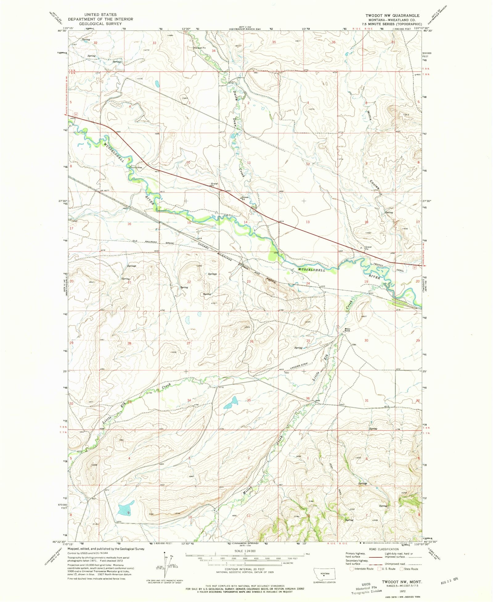 Classic USGS Twodot NW Montana 7.5'x7.5' Topo Map – MyTopo Map Store