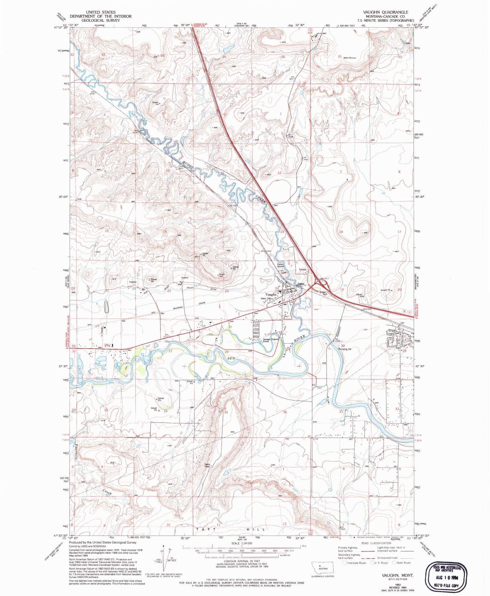 Classic USGS Vaughn Montana 7.5'x7.5' Topo Map – MyTopo Map Store