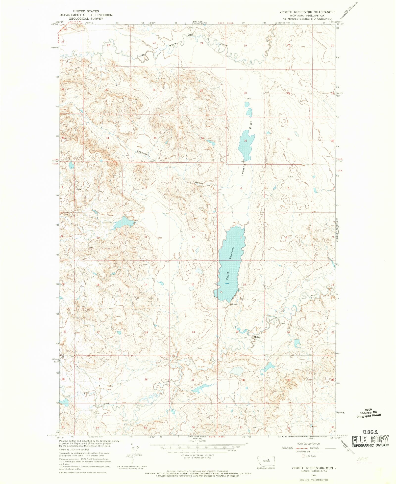 Classic USGS Veseth Reservoir Montana 7.5'x7.5' Topo Map – MyTopo Map Store
