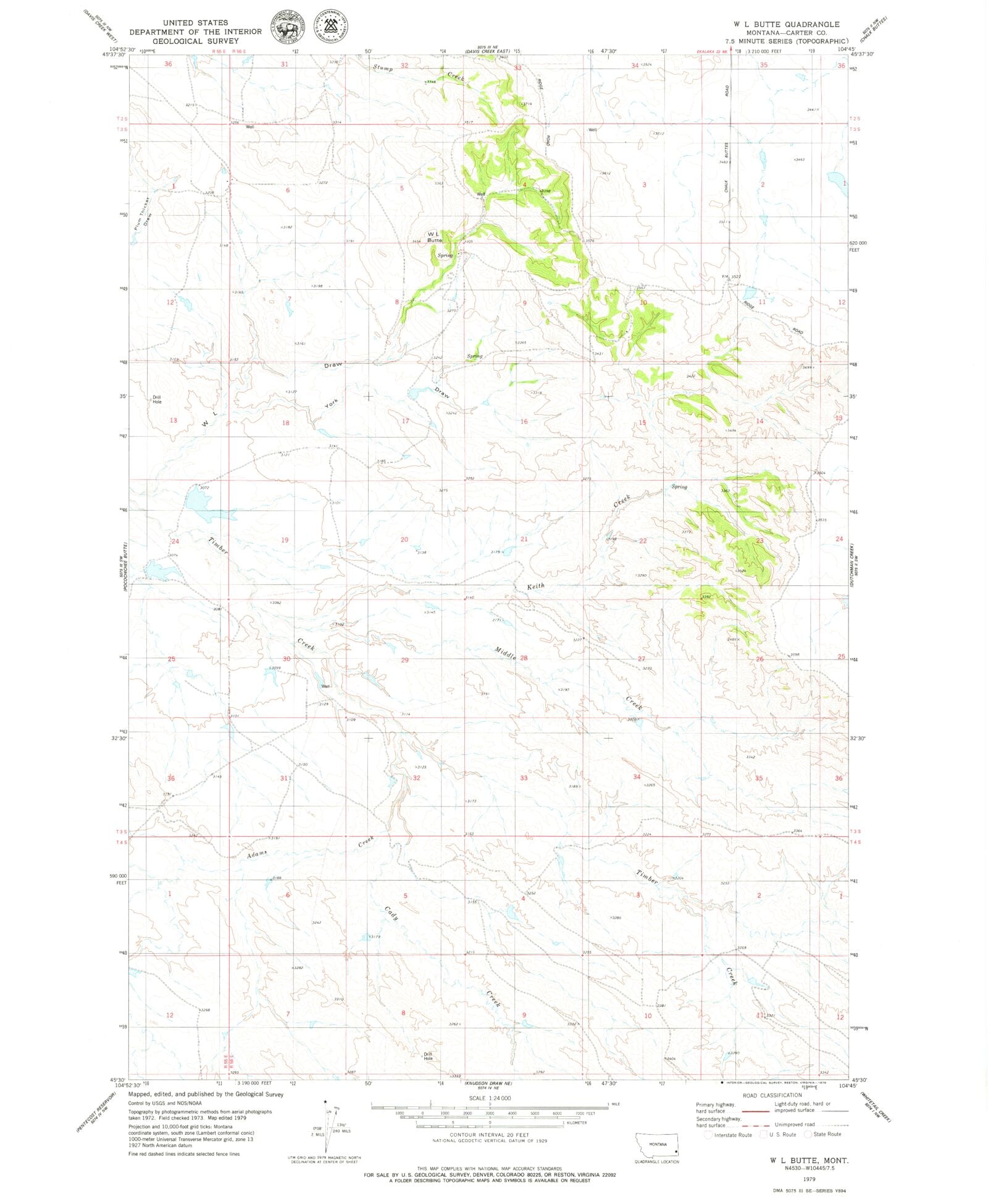 Classic USGS W L Butte Montana 7.5'x7.5' Topo Map – MyTopo Map Store