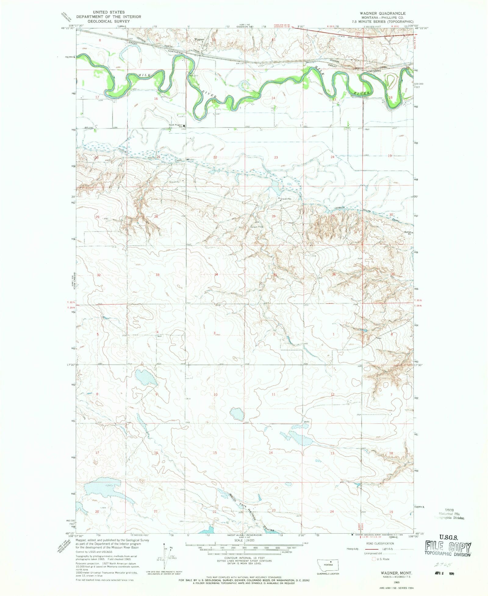 Classic USGS Wagner Montana 7.5'x7.5' Topo Map – MyTopo Map Store