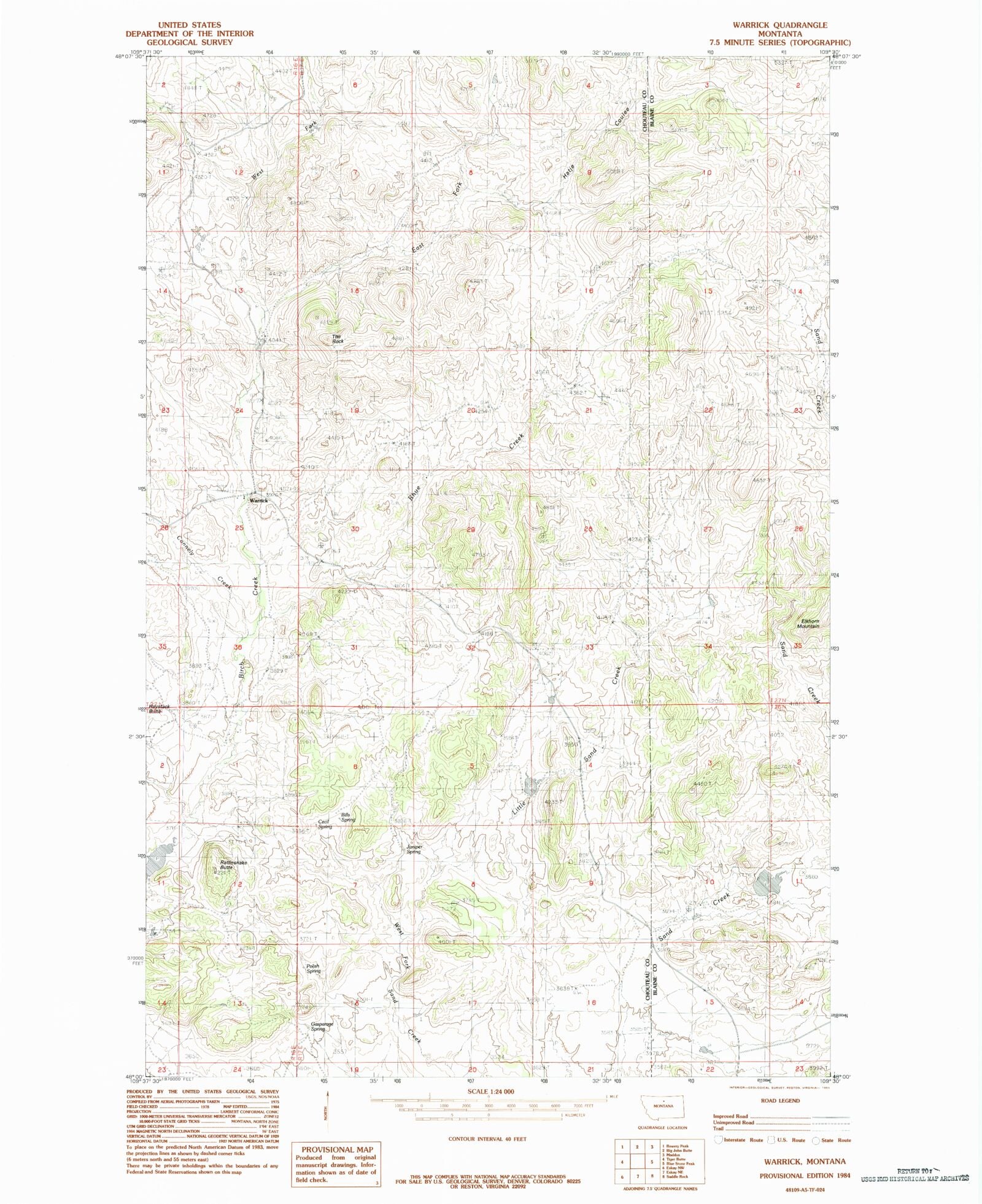 Classic USGS Warrick Montana 7.5'x7.5' Topo Map – MyTopo Map Store