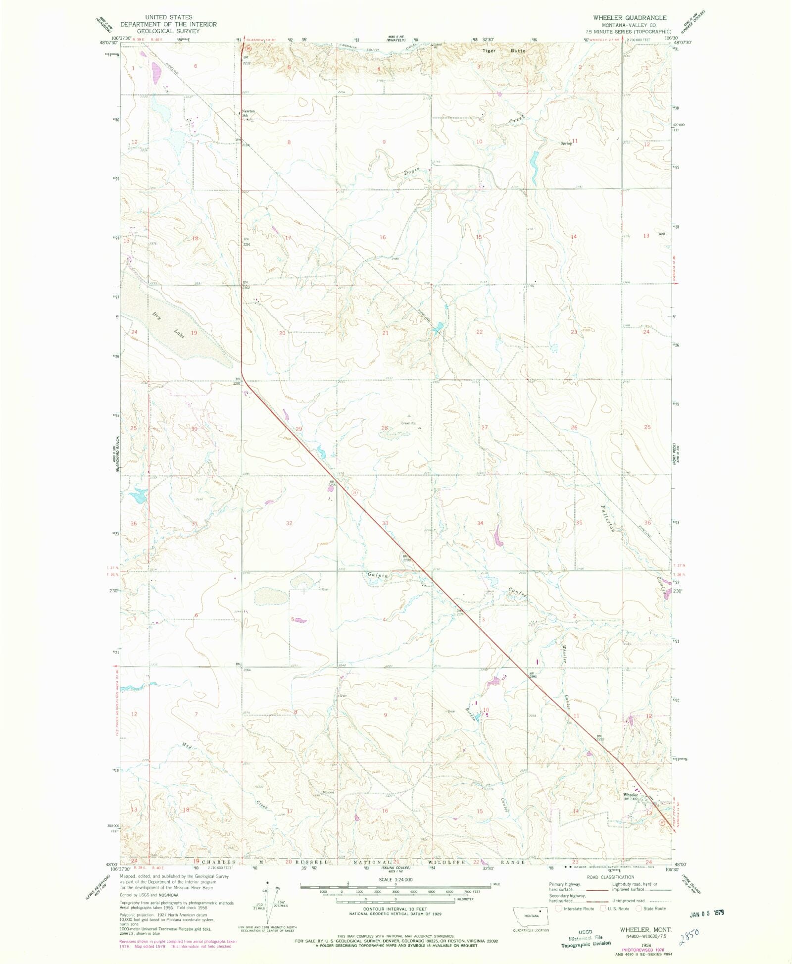 Classic USGS Wheeler Montana 7.5'x7.5' Topo Map – MyTopo Map Store