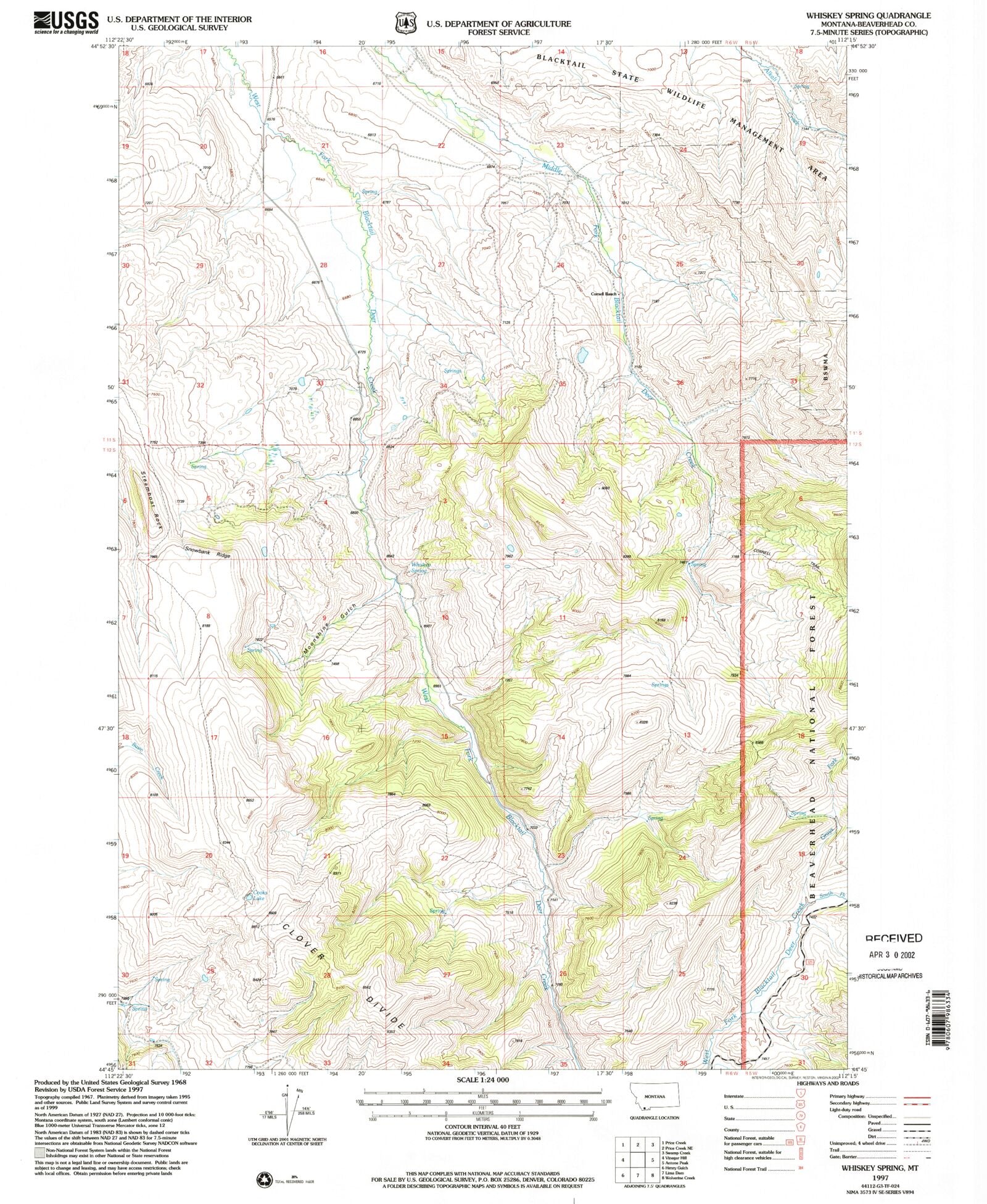 Classic USGS Whiskey Spring Montana 7.5'x7.5' Topo Map – MyTopo Map Store