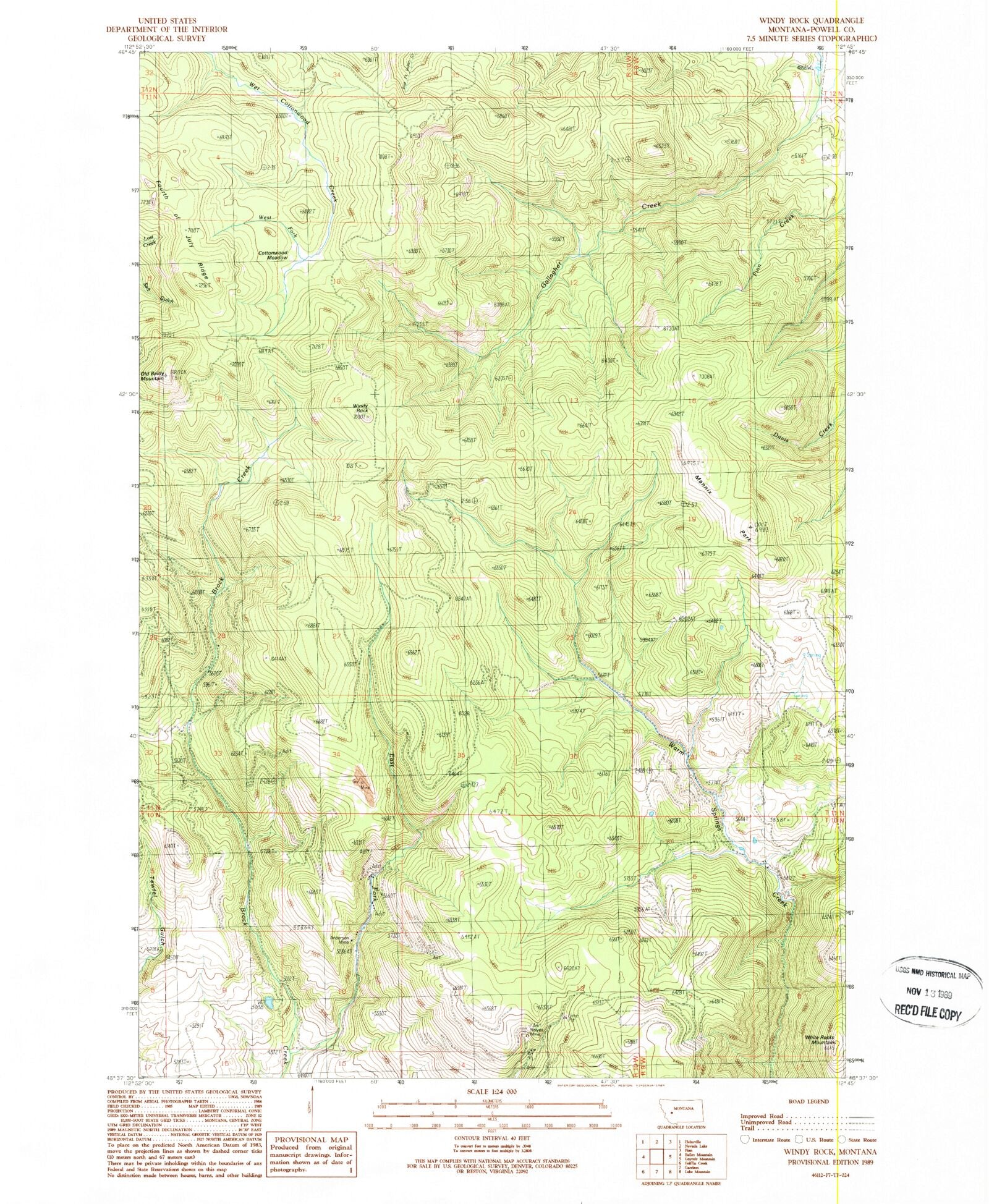 Classic USGS Windy Rock Montana 7.5'x7.5' Topo Map – MyTopo Map Store
