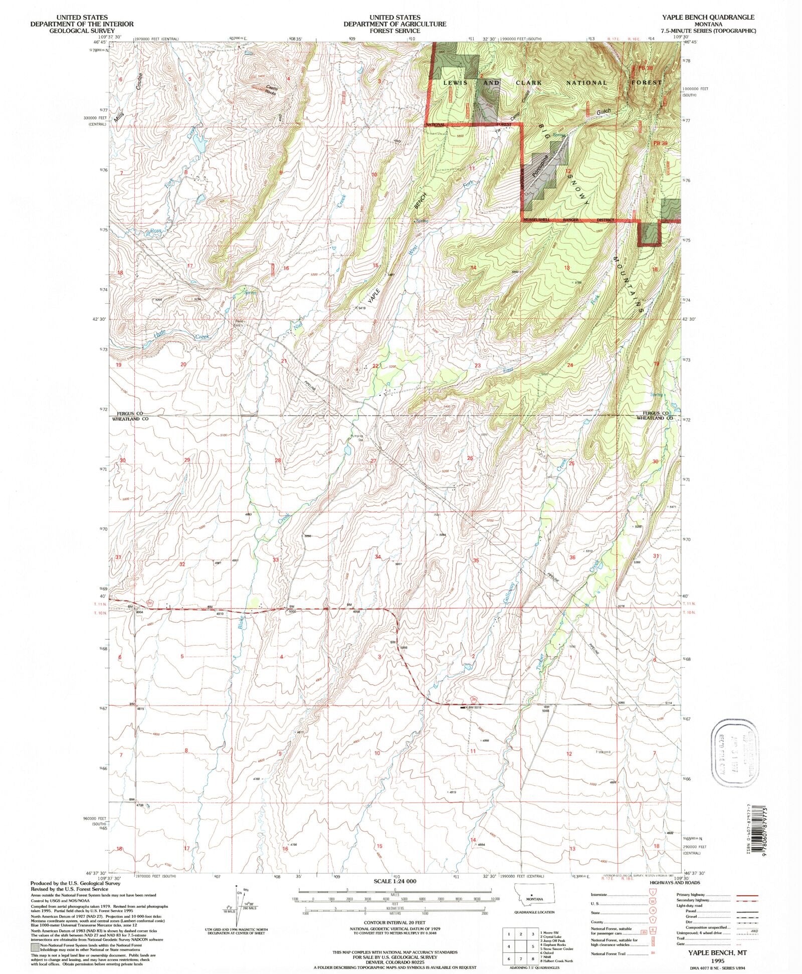 Classic USGS Yaple Bench Montana 7.5'x7.5' Topo Map – MyTopo Map Store