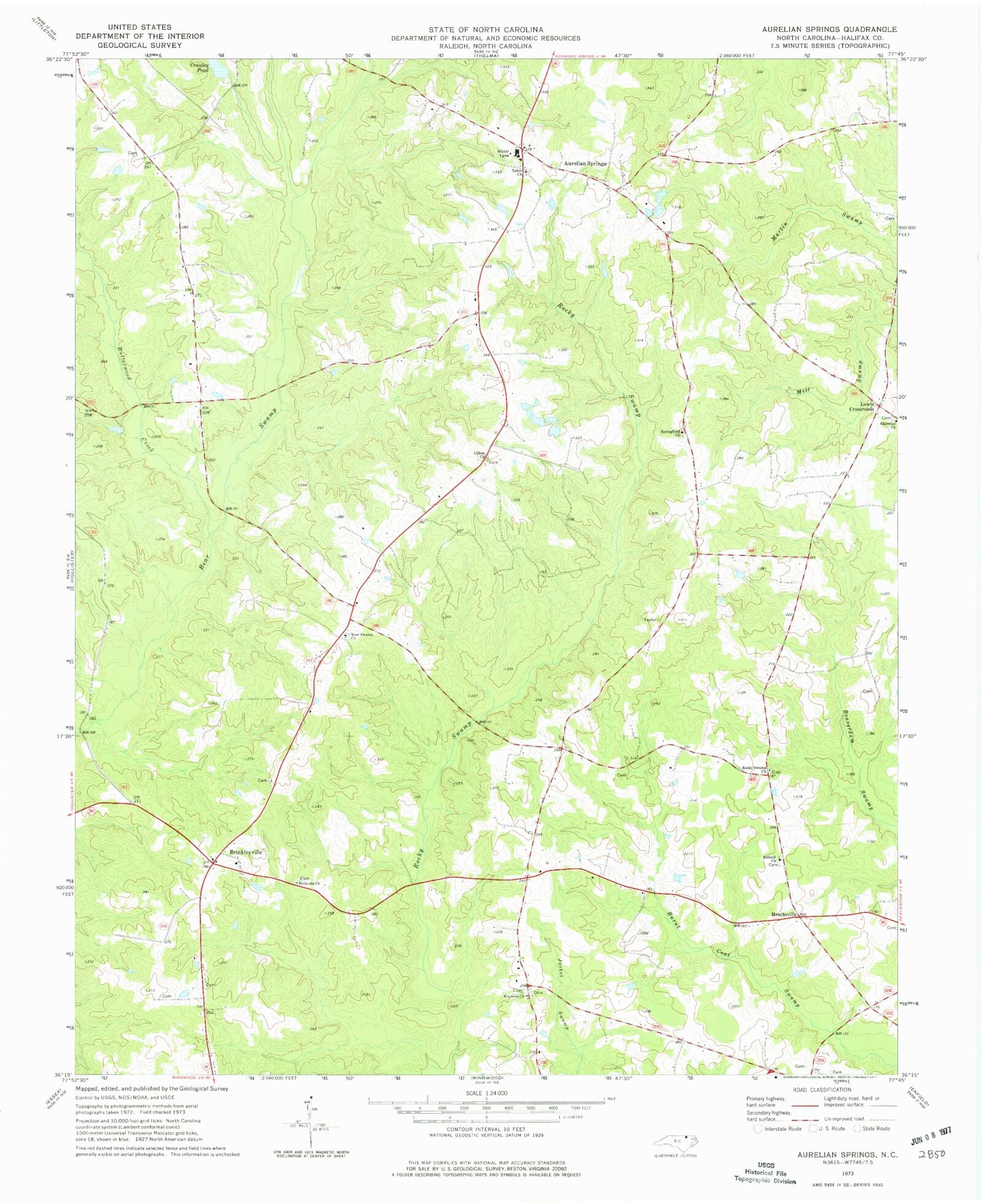 Classic USGS Aurelian Springs North Carolina 7.5'x7.5' Topo Map ...