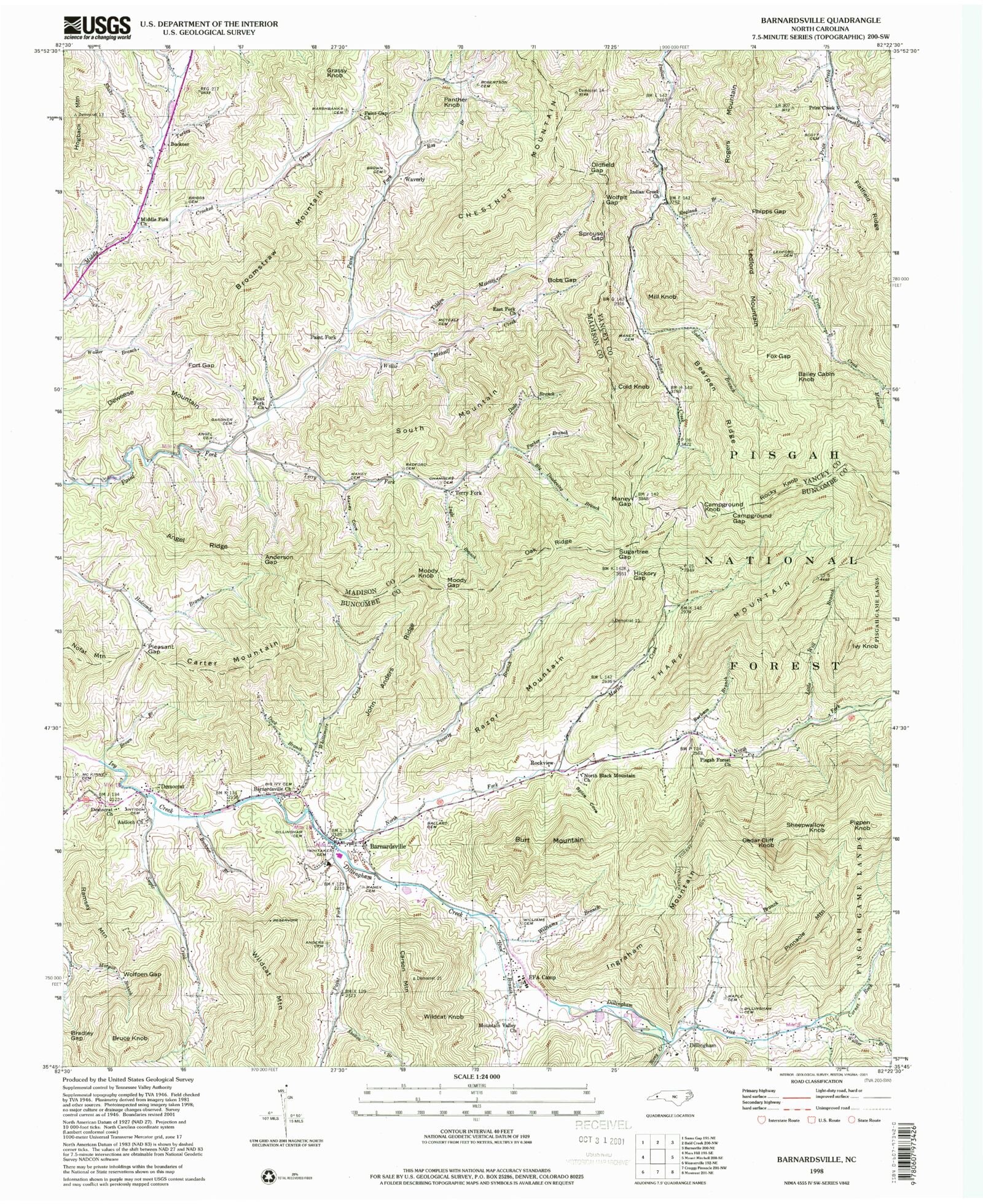 Classic USGS Barnardsville North Carolina 7.5'x7.5' Topo Map – MyTopo ...