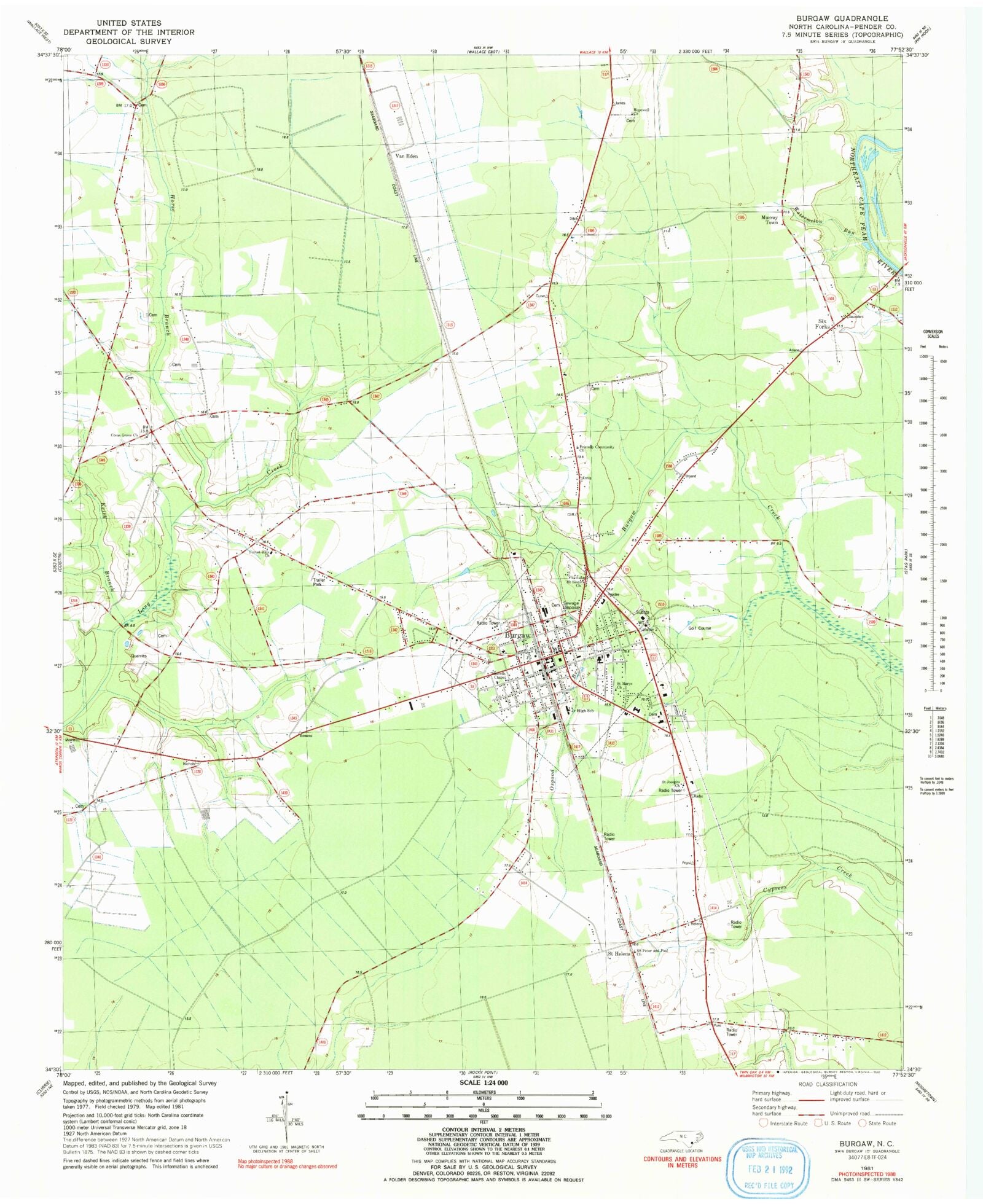 Classic USGS Burgaw North Carolina 7.5'x7.5' Topo Map – MyTopo Map Store