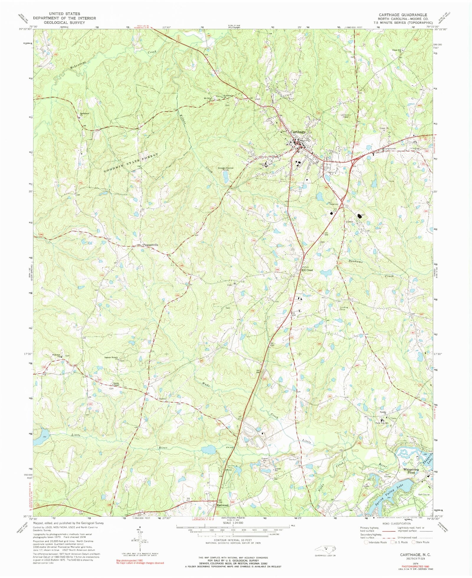 Classic USGS Carthage North Carolina 7.5'x7.5' Topo Map – MyTopo Map Store