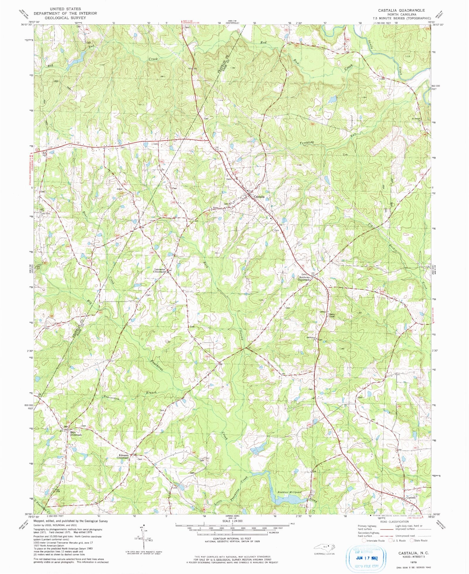 Classic USGS Castalia North Carolina 7.5'x7.5' Topo Map – MyTopo Map Store