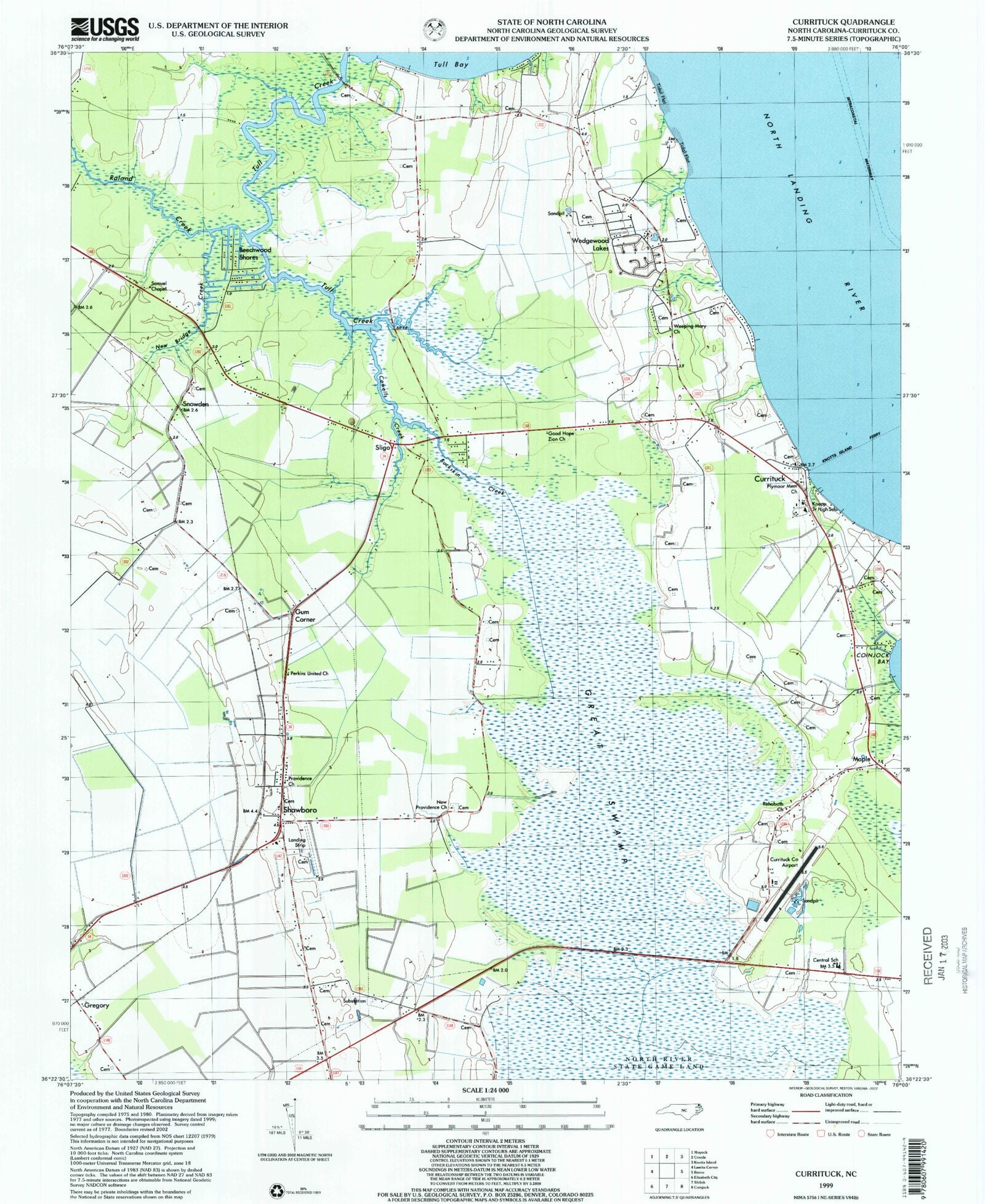 Classic USGS Currituck North Carolina 7.5'x7.5' Topo Map – MyTopo Map Store