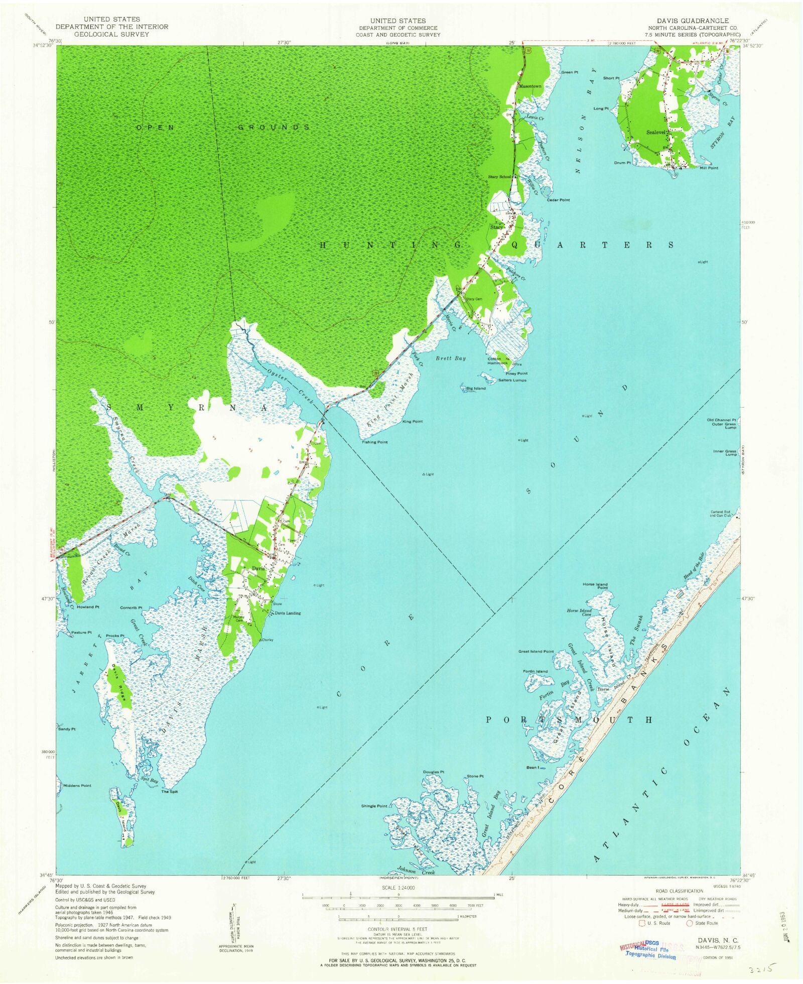 Classic USGS Davis North Carolina 7.5'x7.5' Topo Map – MyTopo Map Store