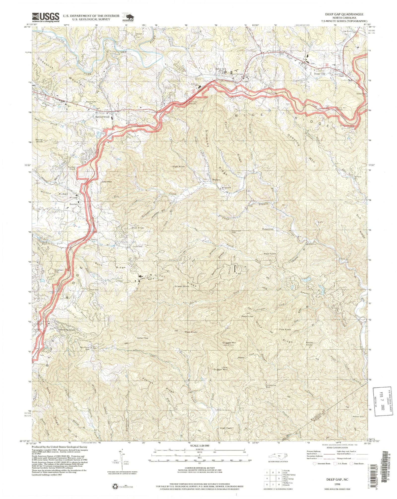 Classic USGS Deep Gap North Carolina 7.5'x7.5' Topo Map – MyTopo Map Store