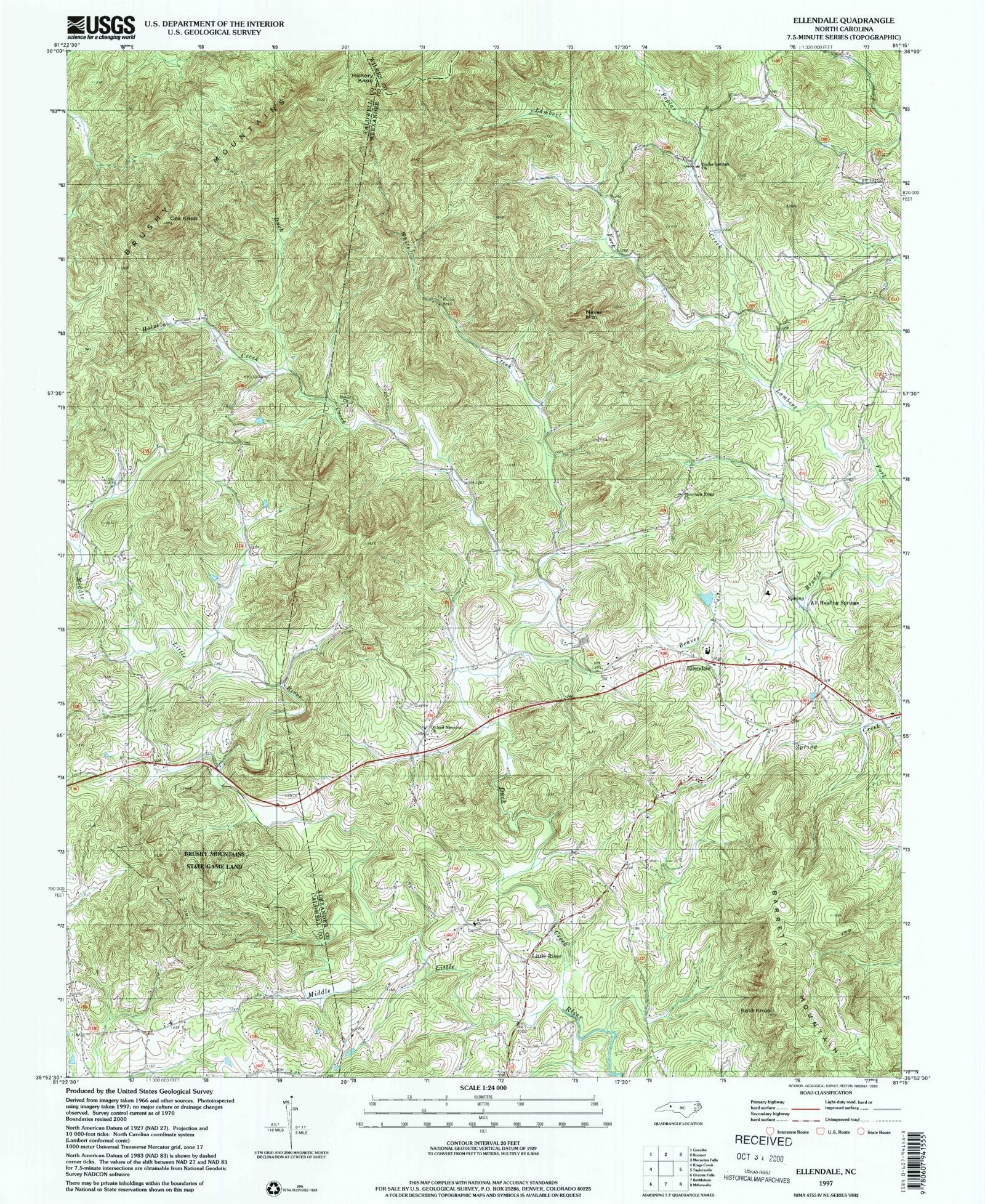 Classic USGS Ellendale North Carolina 7.5'x7.5' Topo Map – MyTopo Map Store