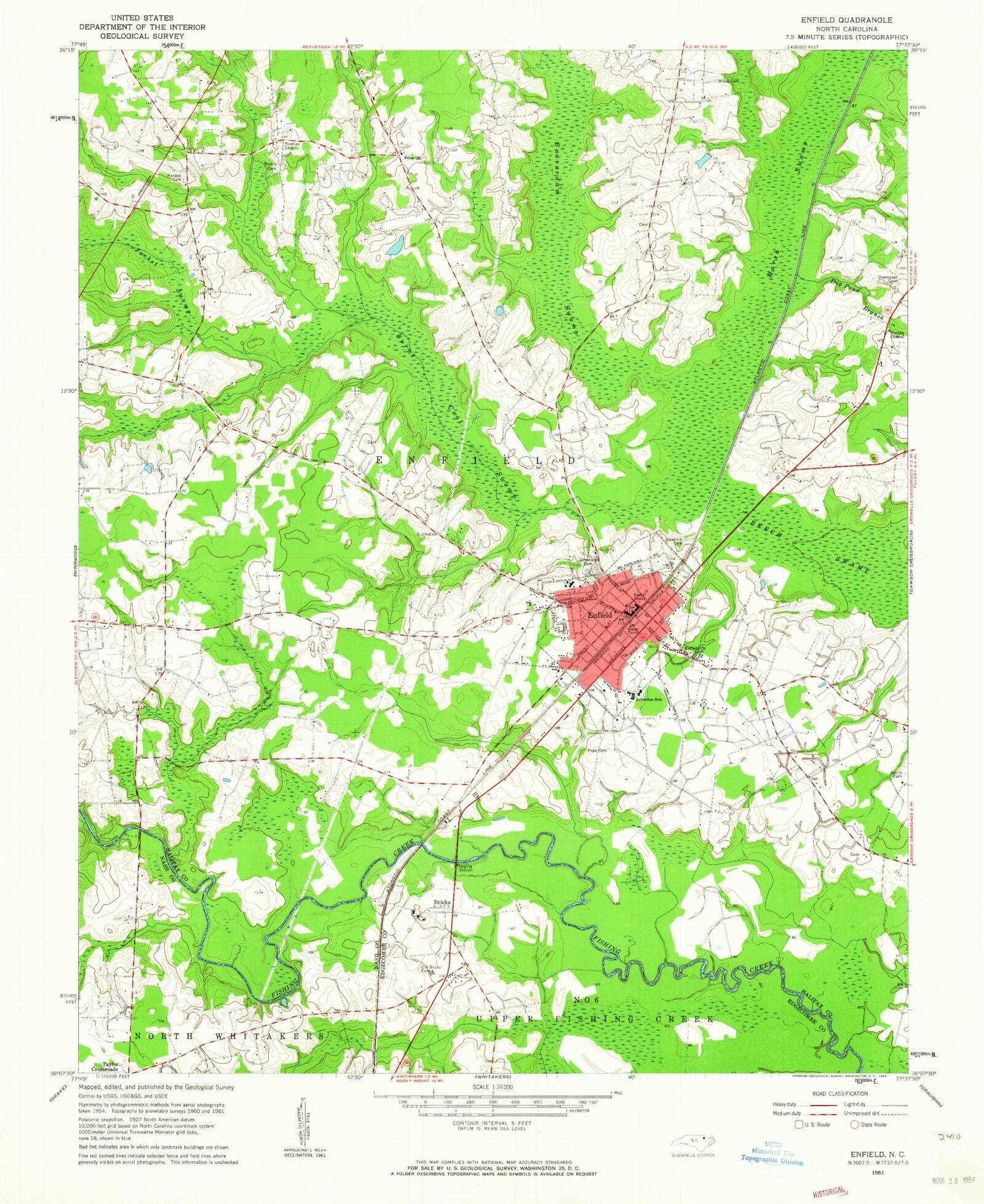 Classic USGS Enfield North Carolina 7.5'x7.5' Topo Map – MyTopo Map Store