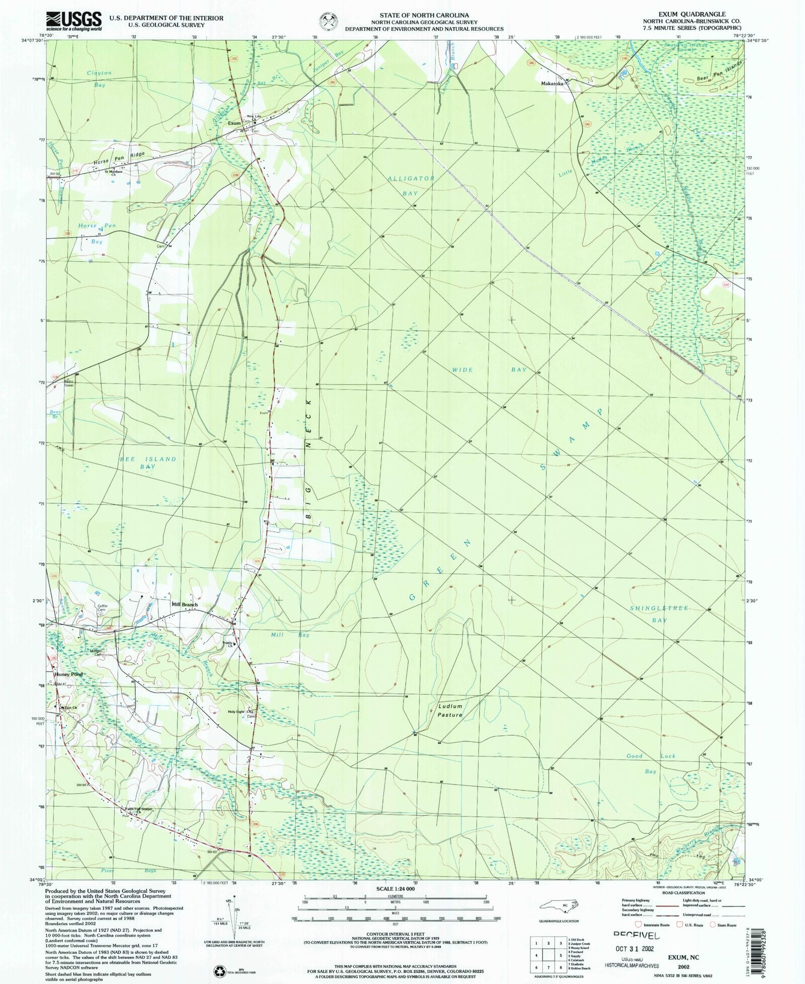 Classic USGS Exum North Carolina 7.5'x7.5' Topo Map – MyTopo Map Store