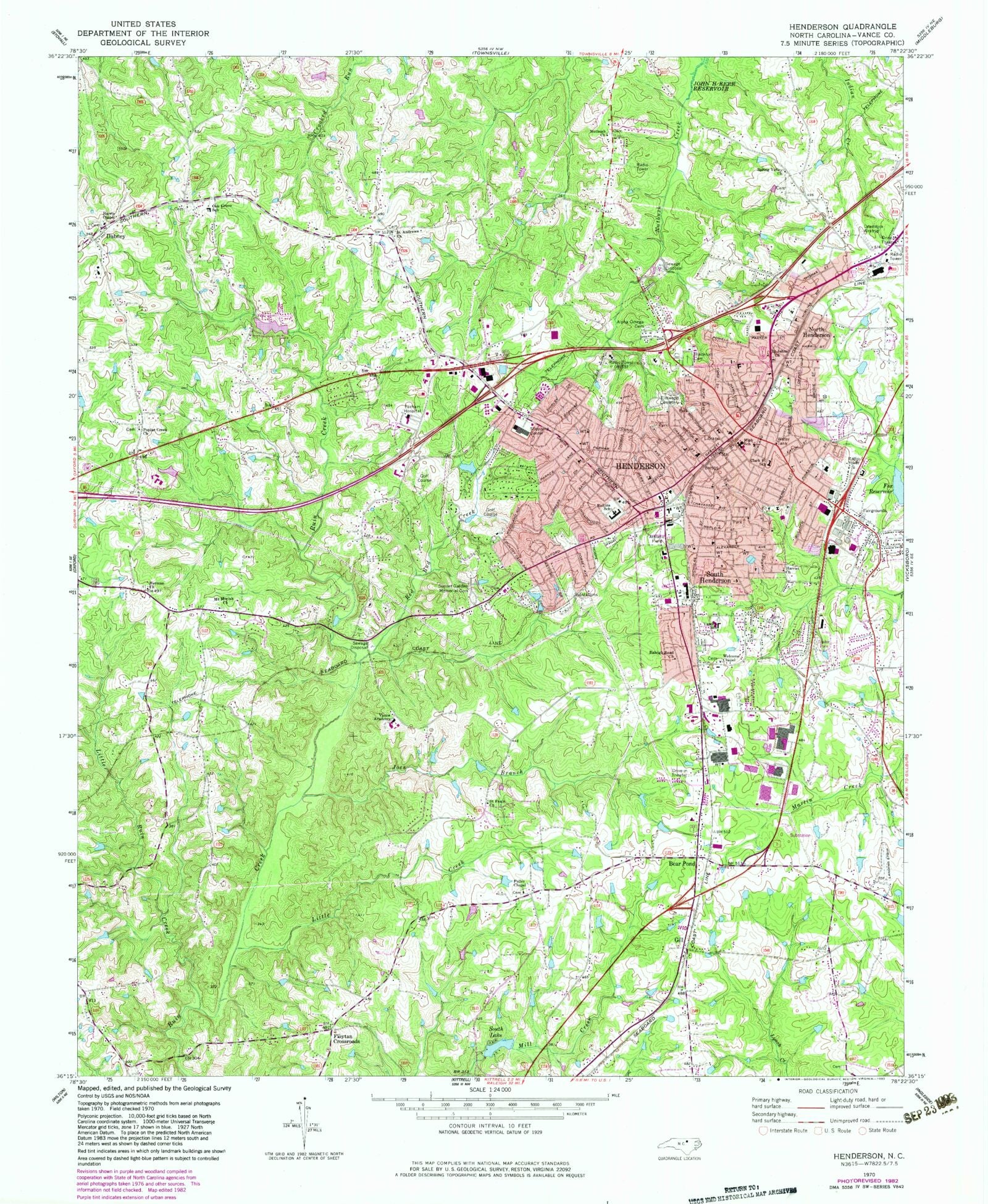 Classic USGS Henderson North Carolina 7.5'x7.5' Topo Map – MyTopo Map Store