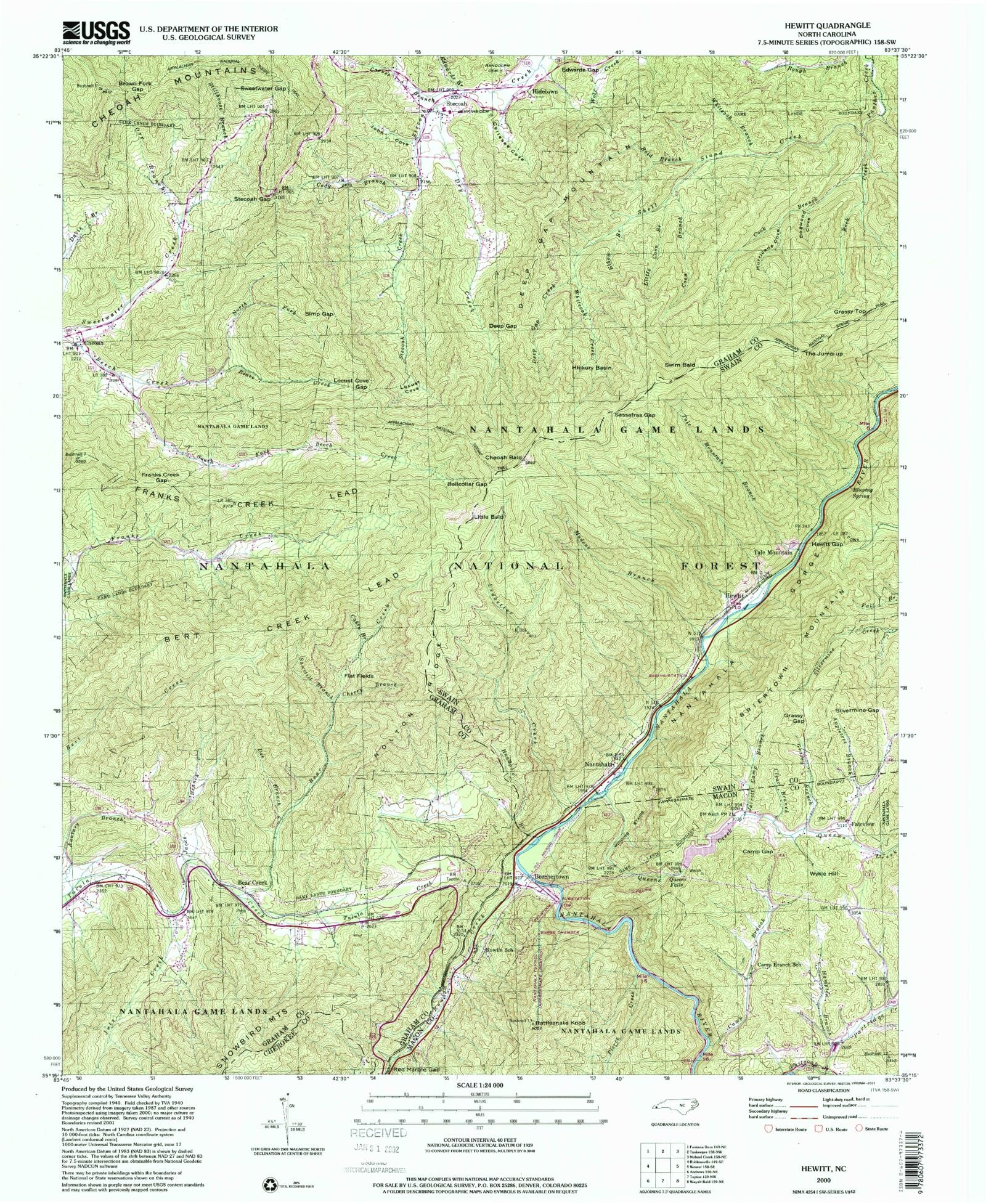 Classic USGS Hewitt North Carolina 7.5'x7.5' Topo Map – MyTopo Map Store