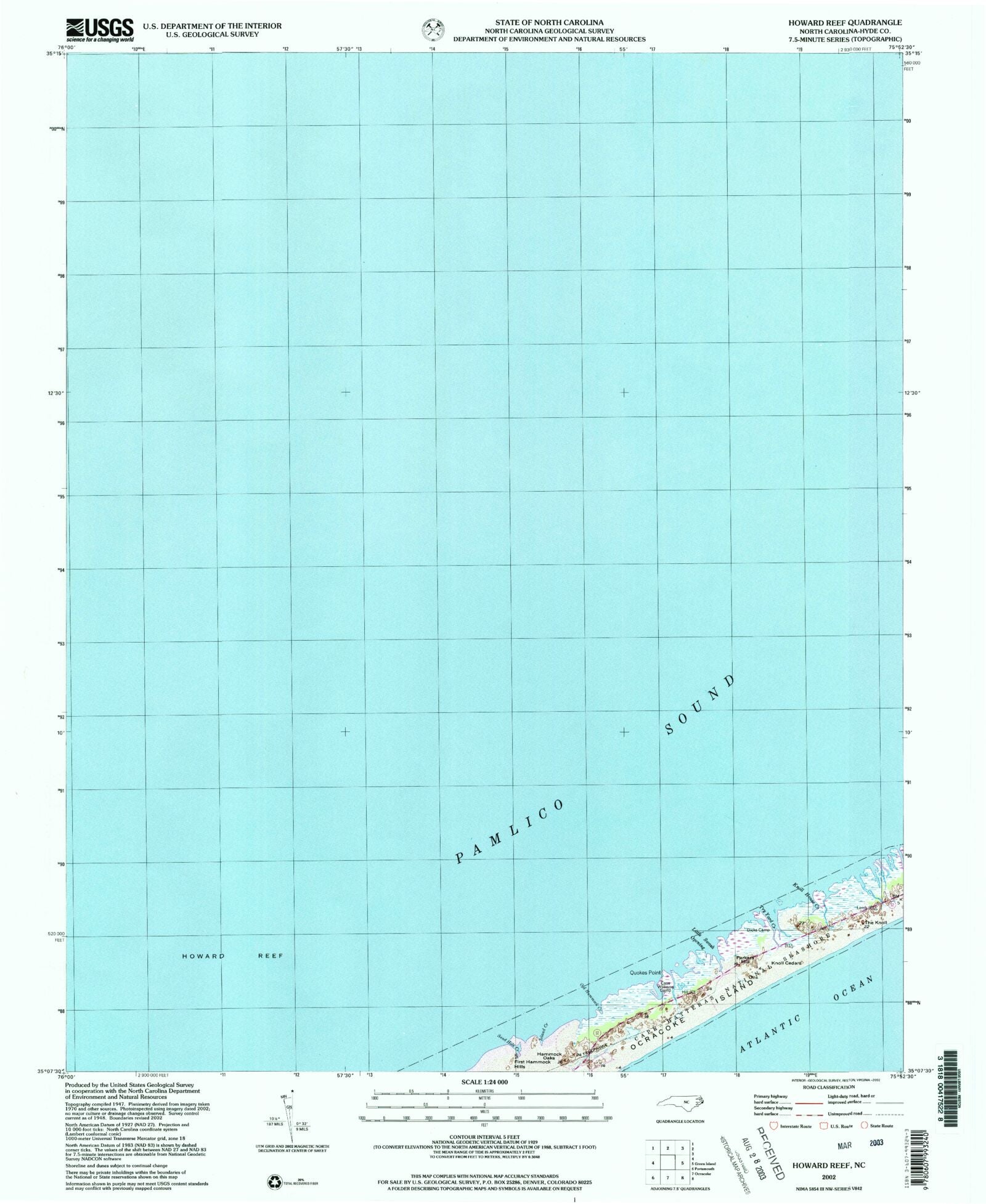 Classic USGS Howard Reef North Carolina 7.5'x7.5' Topo Map – MyTopo Map ...